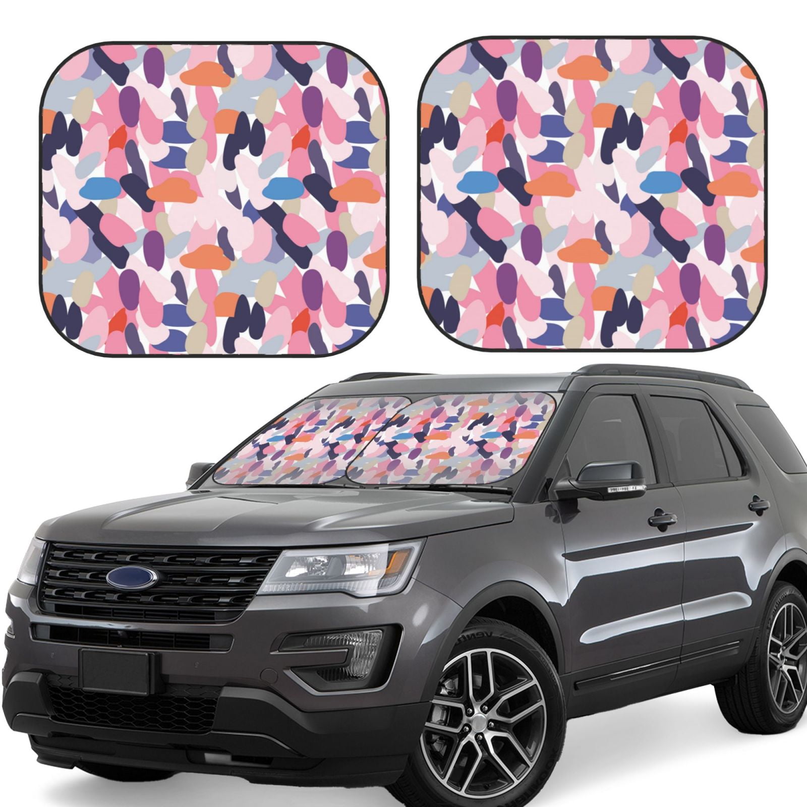 Windshield Sun Shade, Multicolored Paint Spots Pattern 2-Piece ...