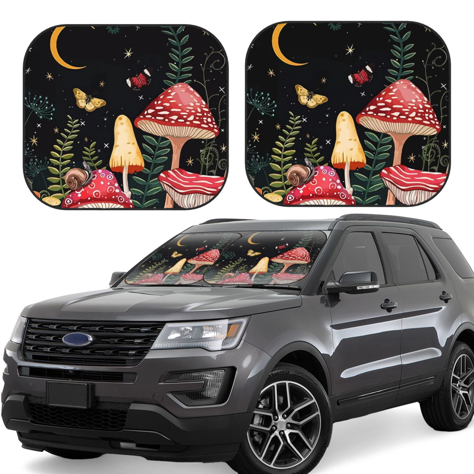 Windshield Sun Shade Mushroom Night Sky Moon 2 Pieces Car Front Sun ...