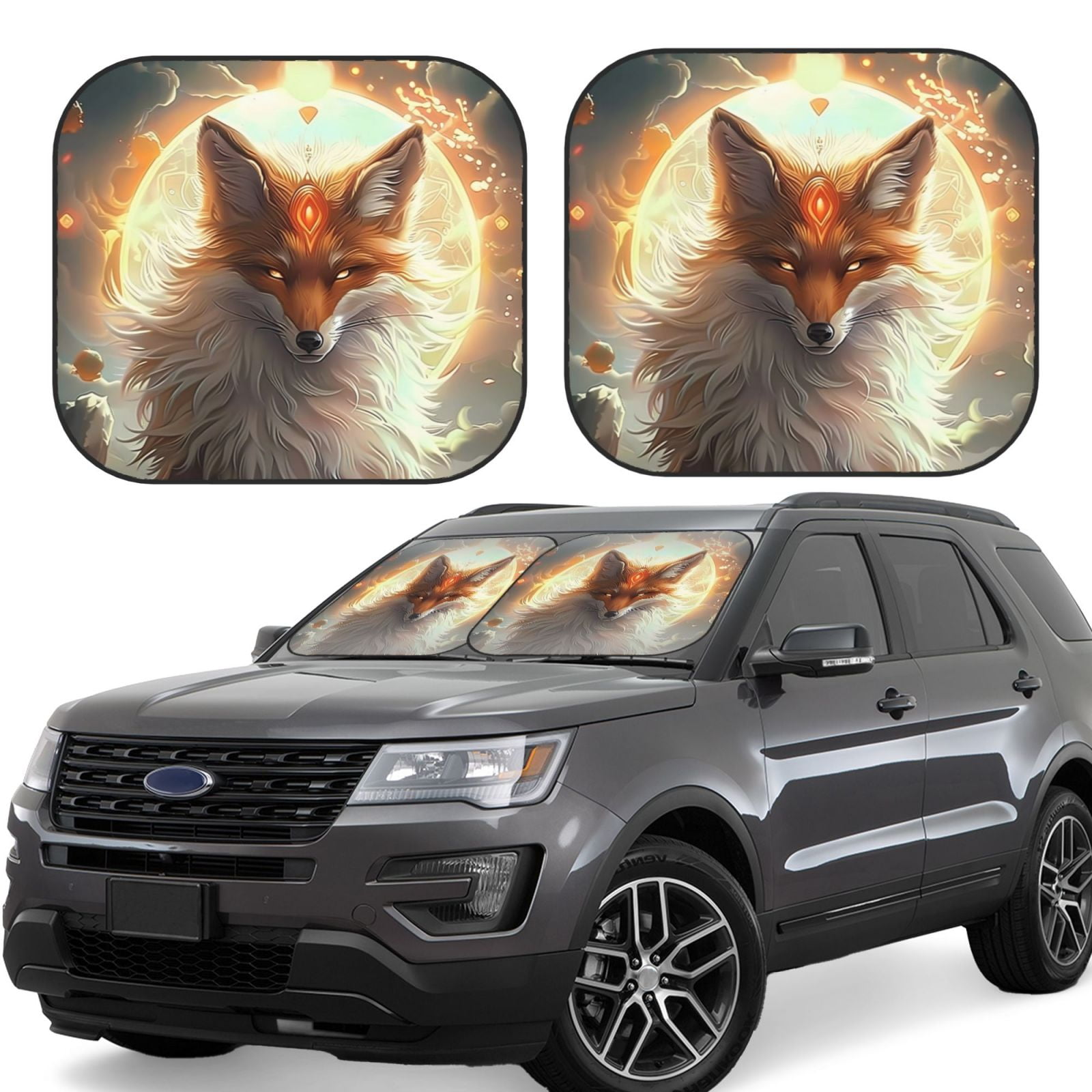 Windshield Sun Shade, Mystic Fox With Halo Foldable Car Sun Shade ...