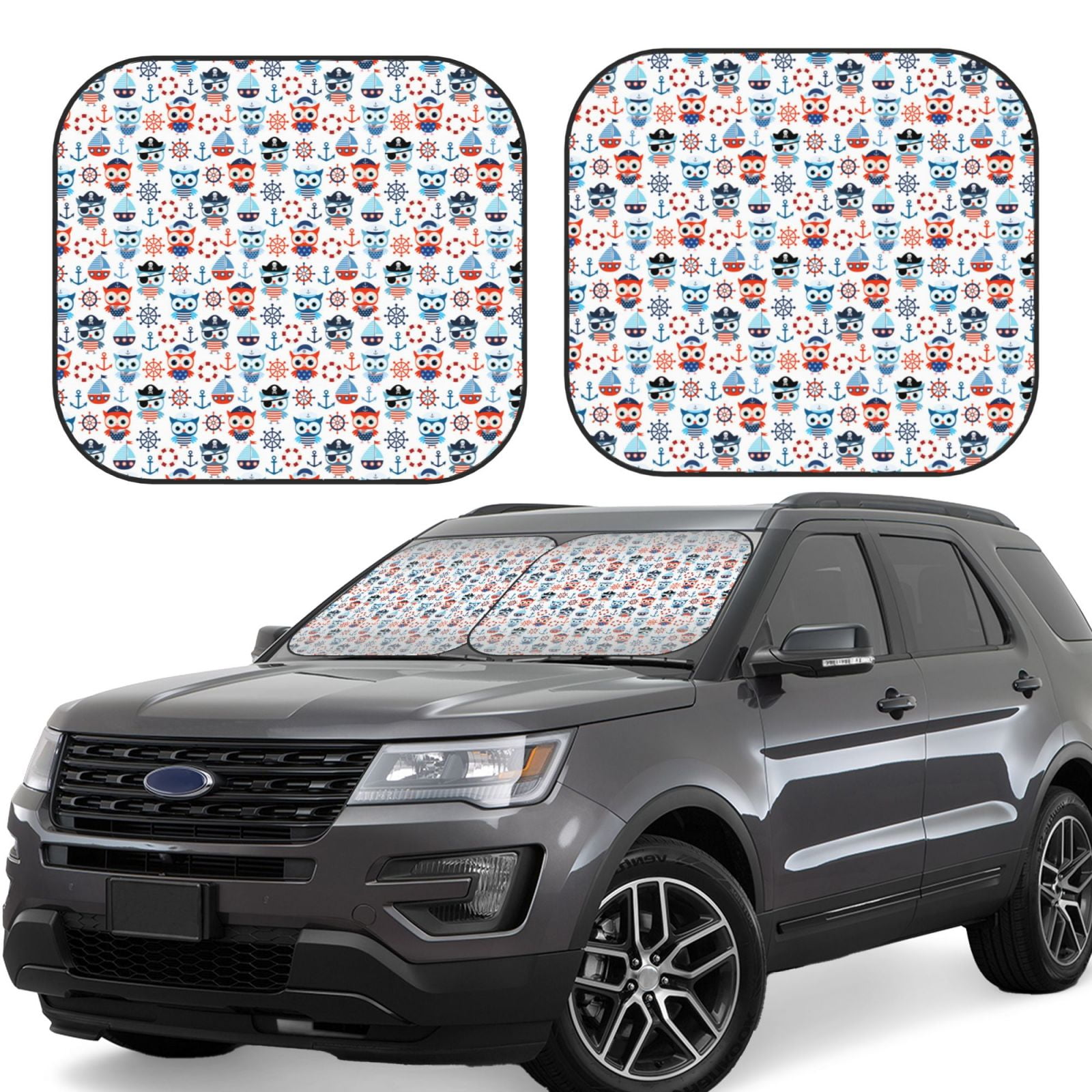 Windshield Sun Shade Nautical And Pirate Owls 2 Pieces Car Front Sun ...