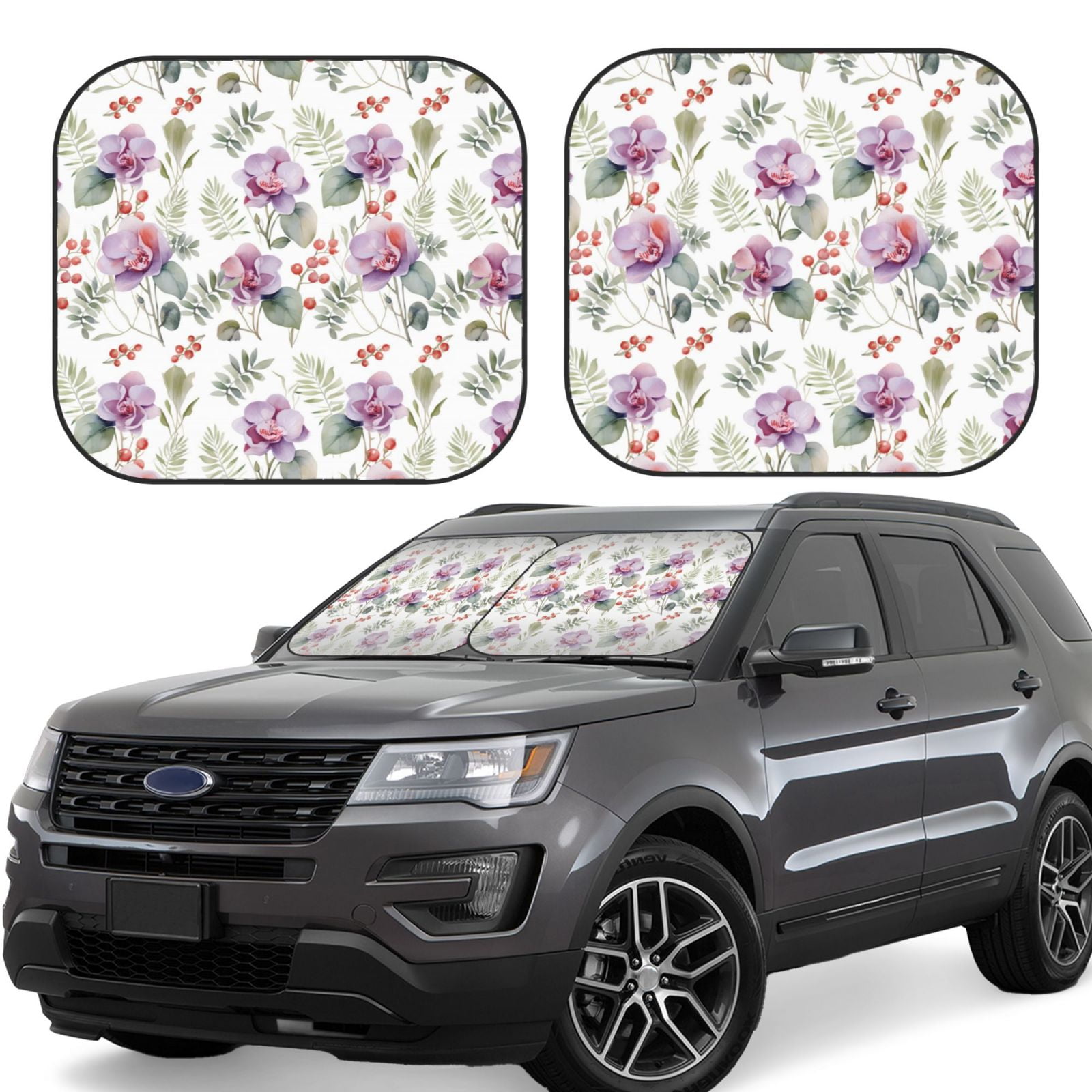 Windshield Sun Shade, Orchids Flowers Fruit 2-Piece Foldablecar ...