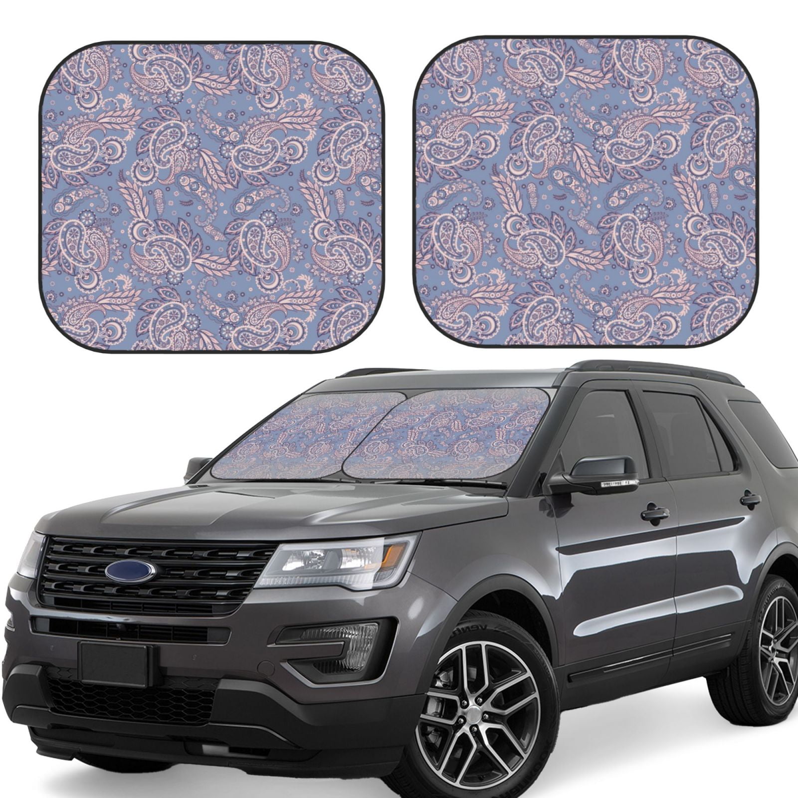 Windshield Sun Shade, Paisley Pattern No.9087 2-Piece Foldablecar ...