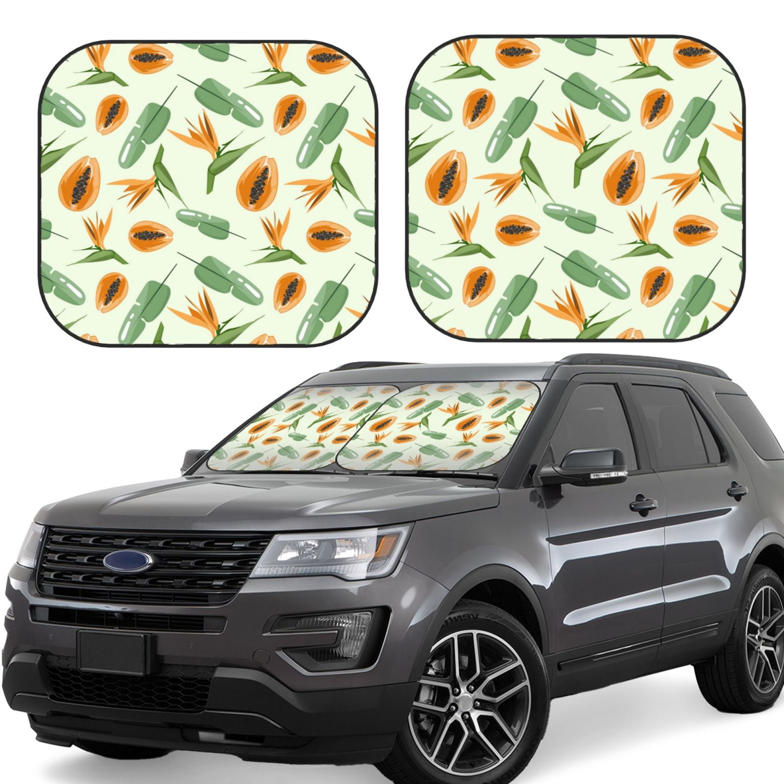 Windshield Sun Shade, Papaya Leaf Foldable Car Sun Shade Windshield For Front, 2 Pieces ...