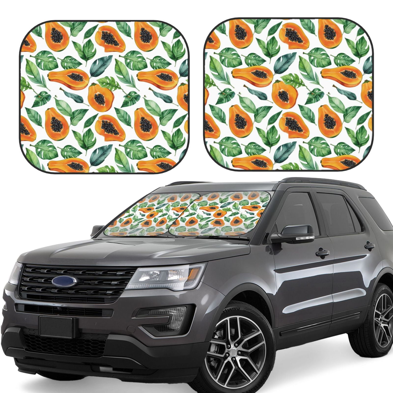 Windshield Sun Shade, Papaya Palm Leaves Foldable Car Sun Shade ...