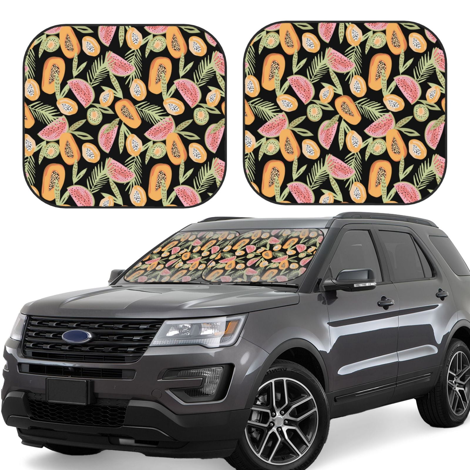 Windshield Sun Shade, Papaya Watermelon Kiwi Foldable Car Sun Shade ...
