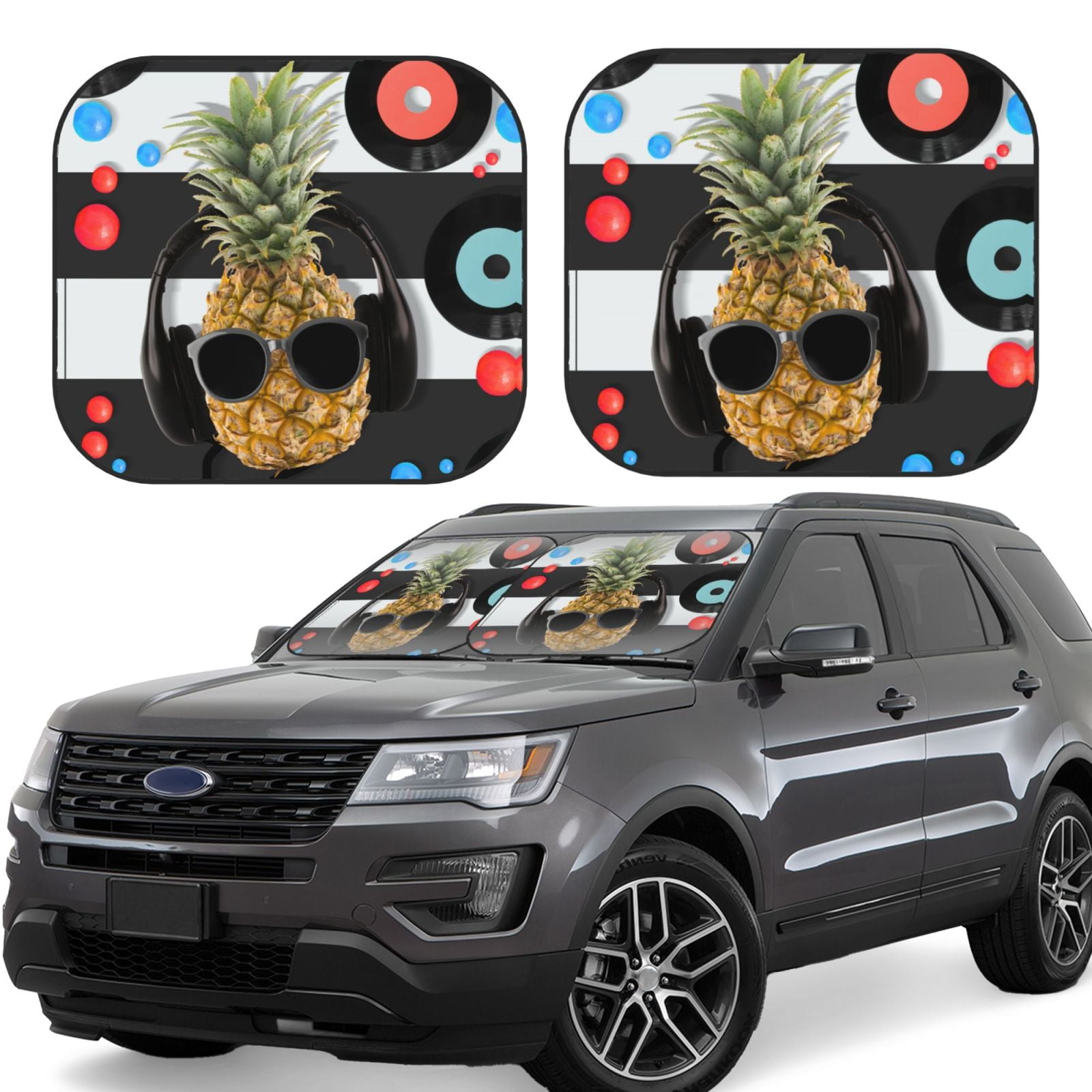 Windshield Sun Shade, Pineapple With Black Glasses 2-Piece Foldablecar ...
