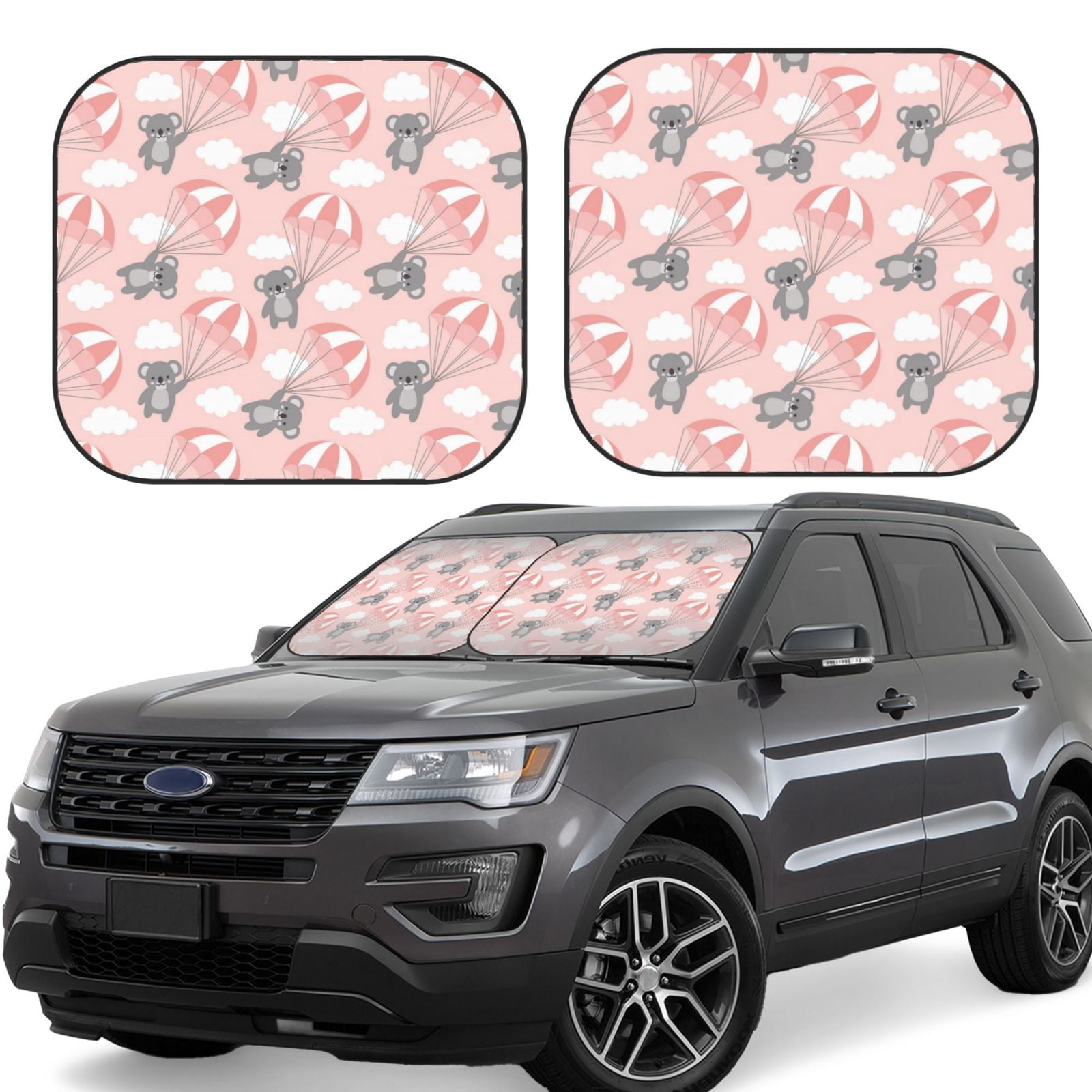 Windshield Sun Shade, Pink Parachute Gray Koala 2-Piece Foldablecar ...
