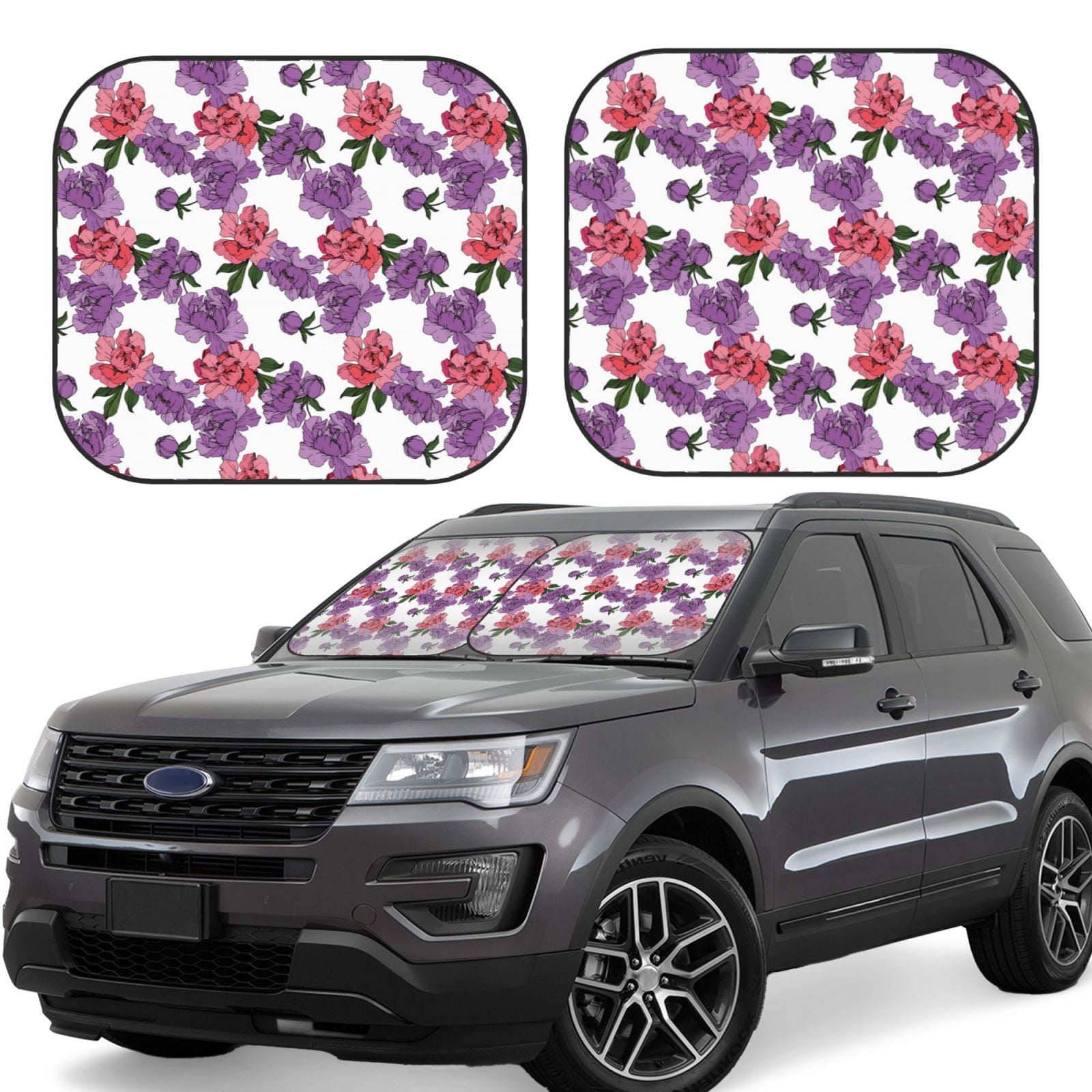 Windshield Sun Shade, Pink Purple Peonies 2-Piece Foldablecar Sunshade ...