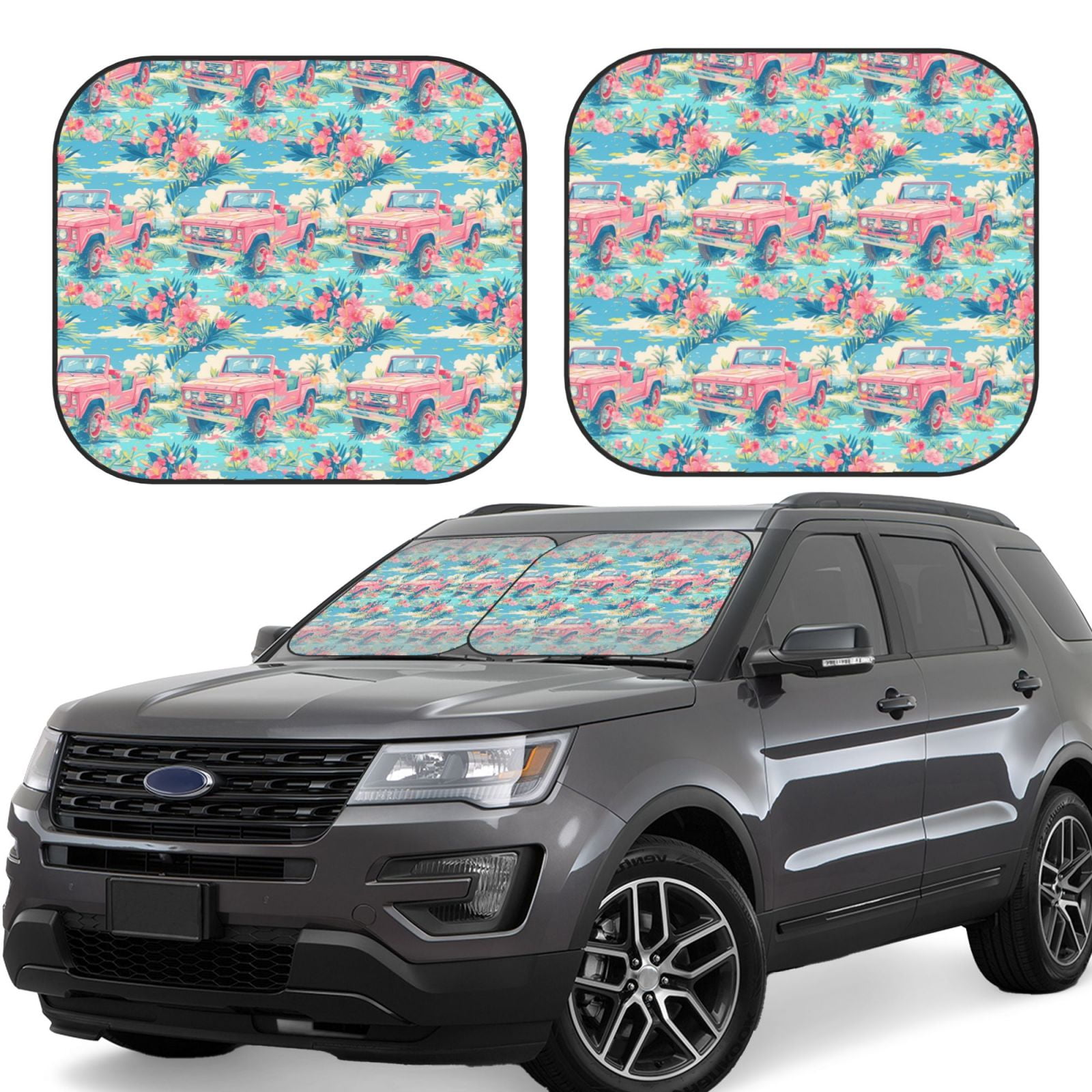 Windshield Sun Shade, Pink Suv Car Flower Foldable Car Sun Shade ...