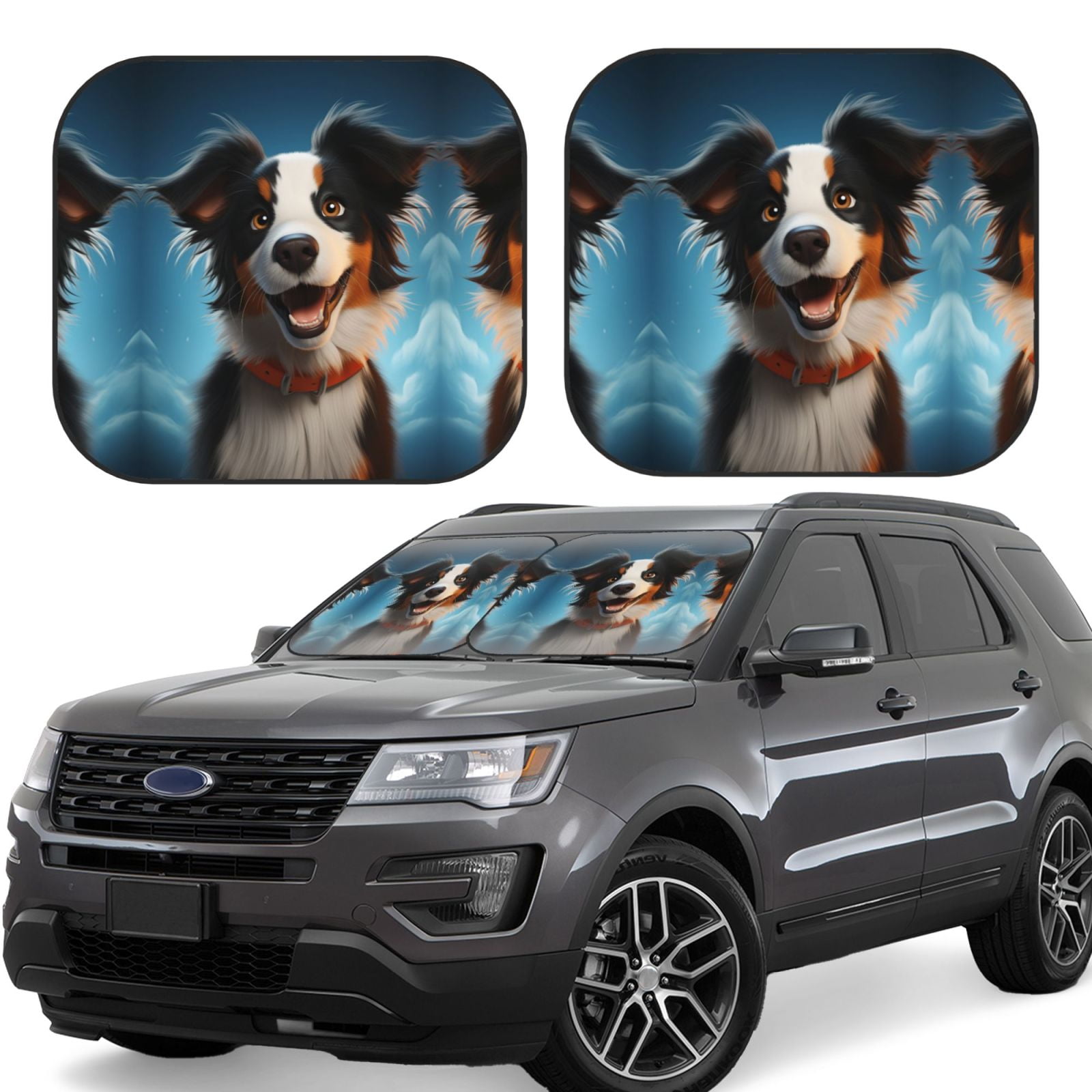 Windshield Sun Shade Playful Smile Cute Dog 2 Pieces Car Front Sun ...