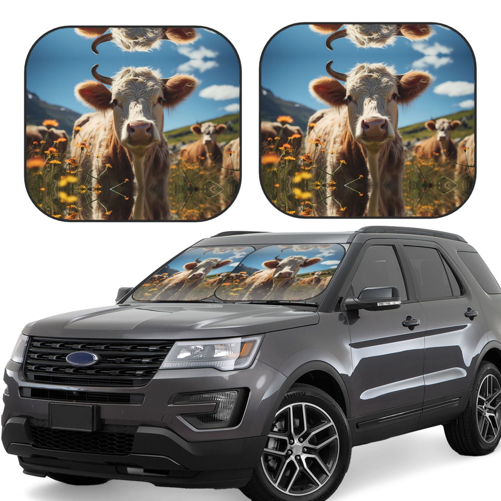 Windshield Sun Shade, Prairie Flower Cow Foldable Car Sun Shade ...