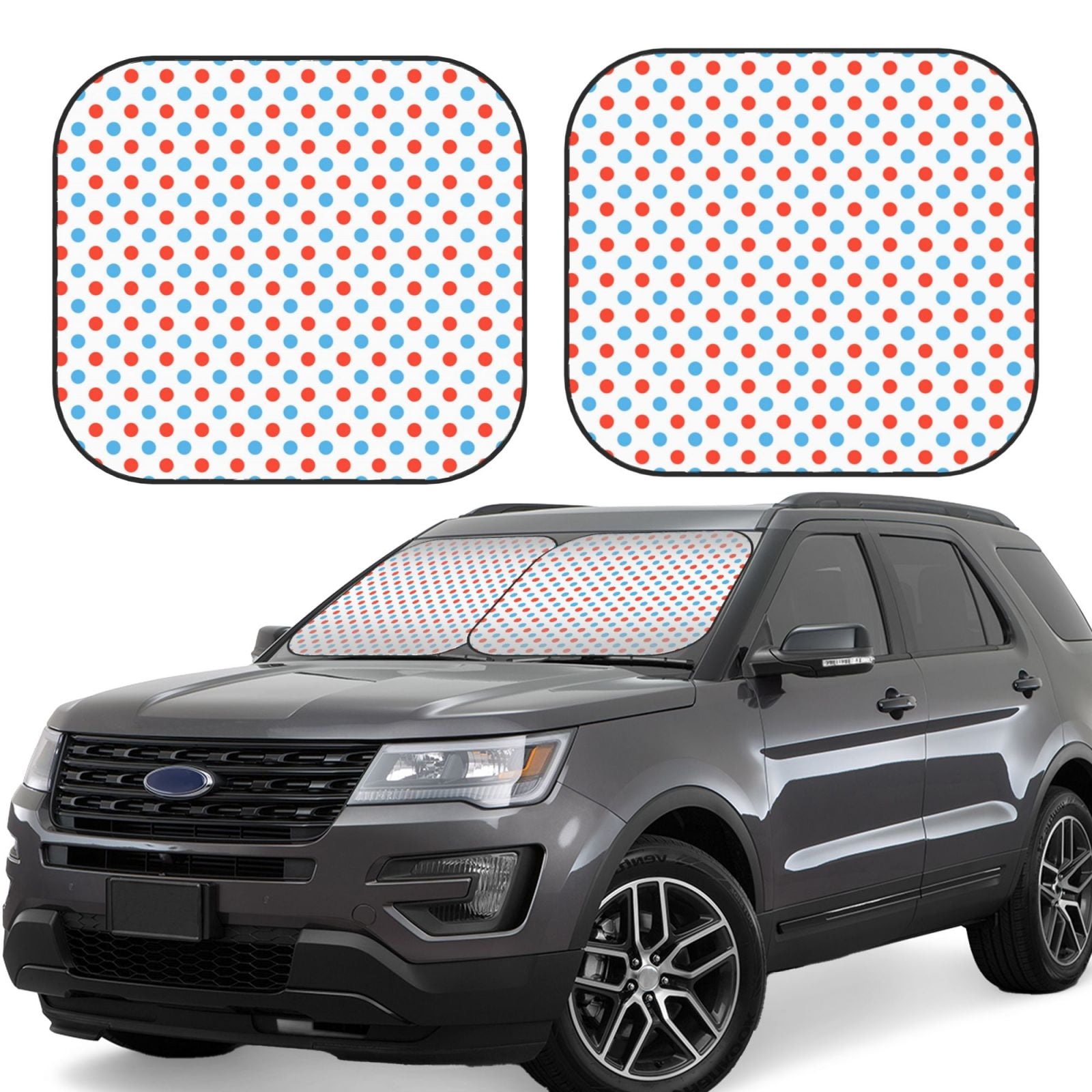 Windshield Sun Shade, Red Blue Polka Dots 2-Piece Foldablecar Sunshade ...