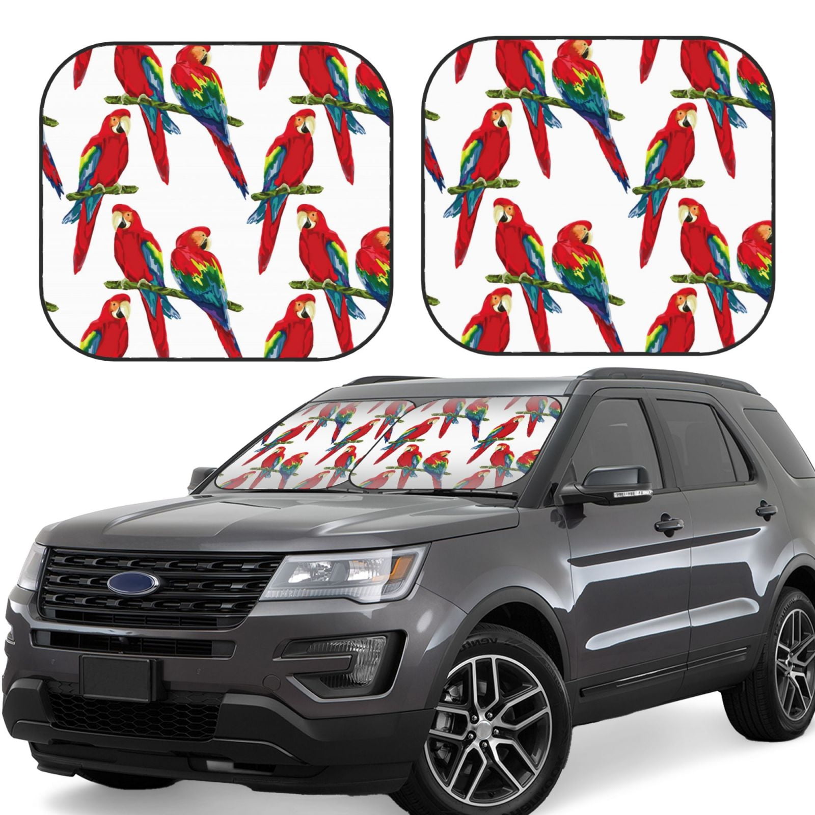Windshield Sun Shade, Red Macaw Parrot On Branch 2-Piece Foldablecar ...