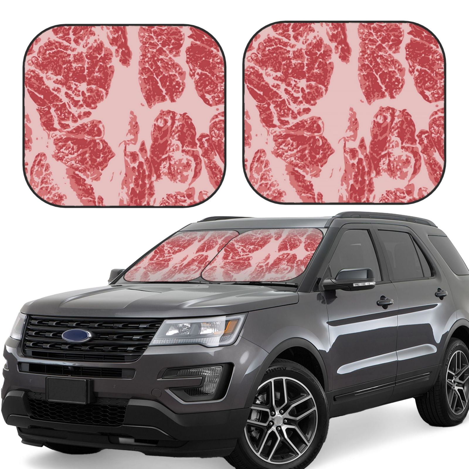 Windshield Sun Shade Red Meat 2 Pieces Car Front Sun Shade Windshield ...