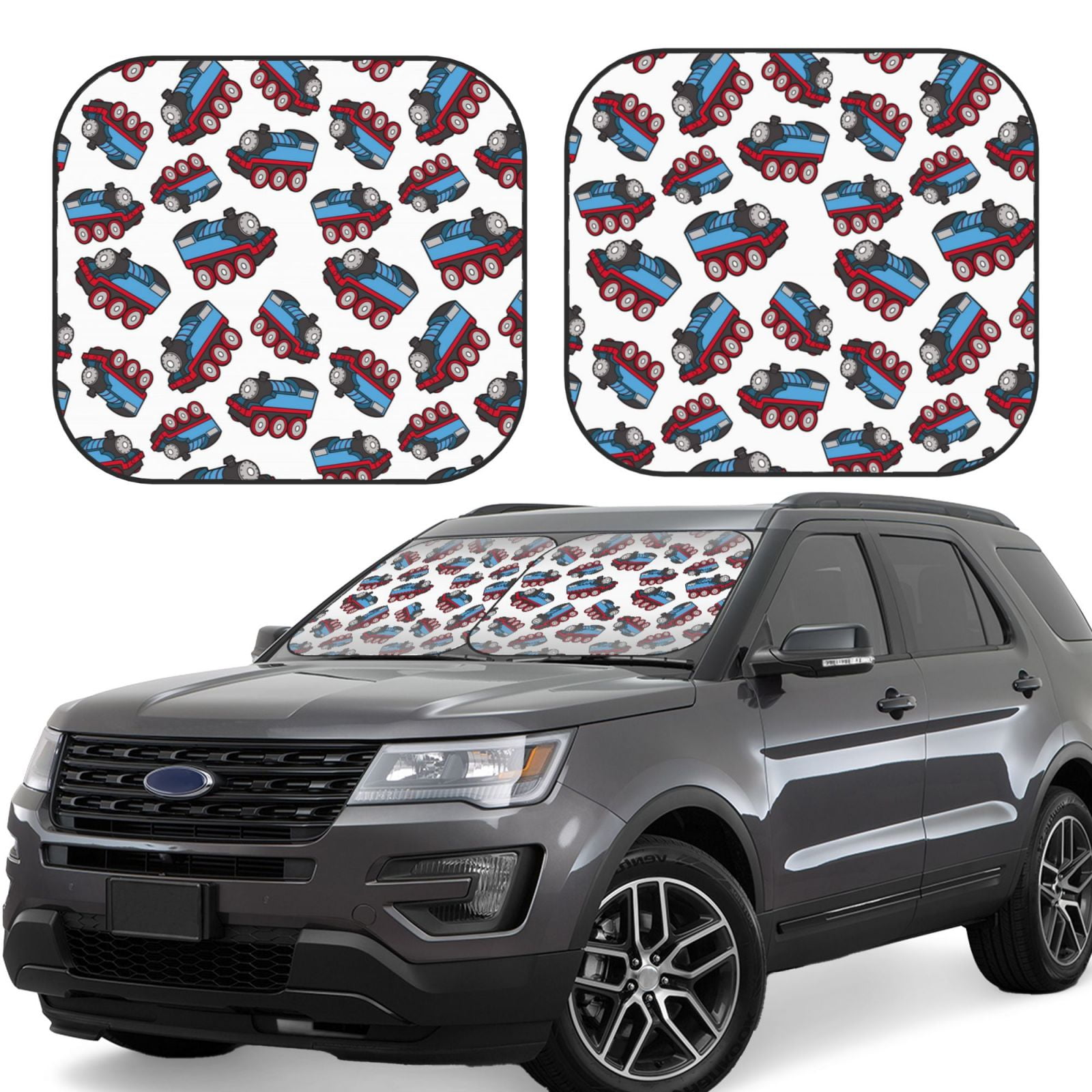 Windshield Sun Shade, Red Train Pattern Blue Foldable Car Sun Shade ...
