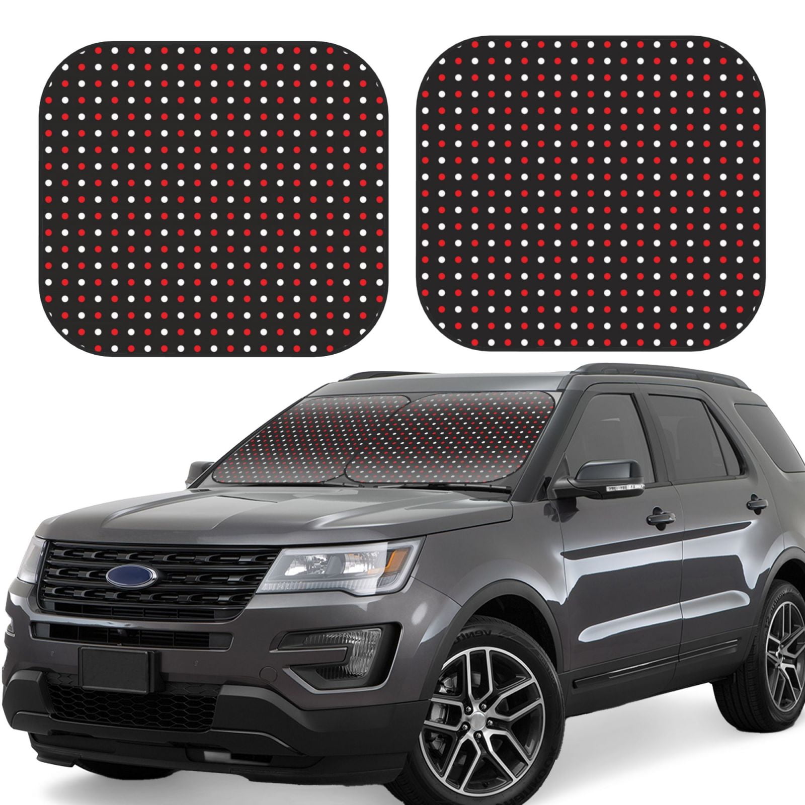 Windshield Sun Shade Red and white polka dots 2 Pieces Car Front Sun ...