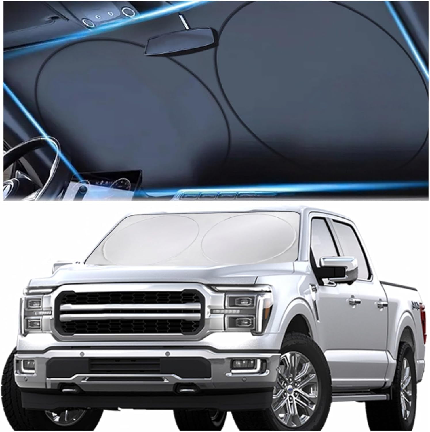 Windshield Sun Shade, Reflective Sunshade for Car Windshield with Mirror Cut-Out, Blocks 99% UV ...
