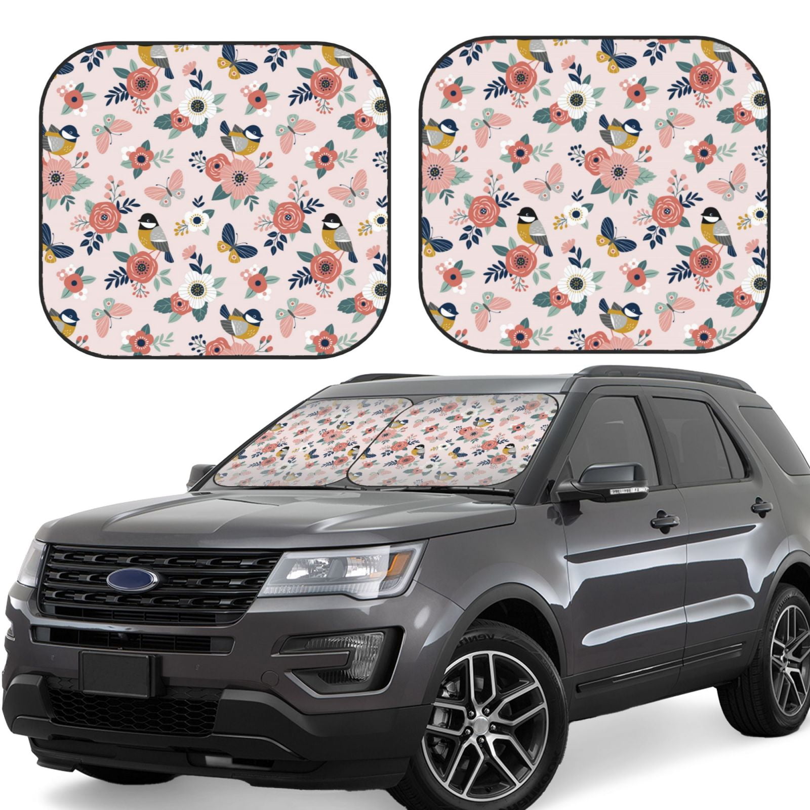 Windshield Sun Shade, Rose Flowers Butterfly Bird Foldable Car Sun ...