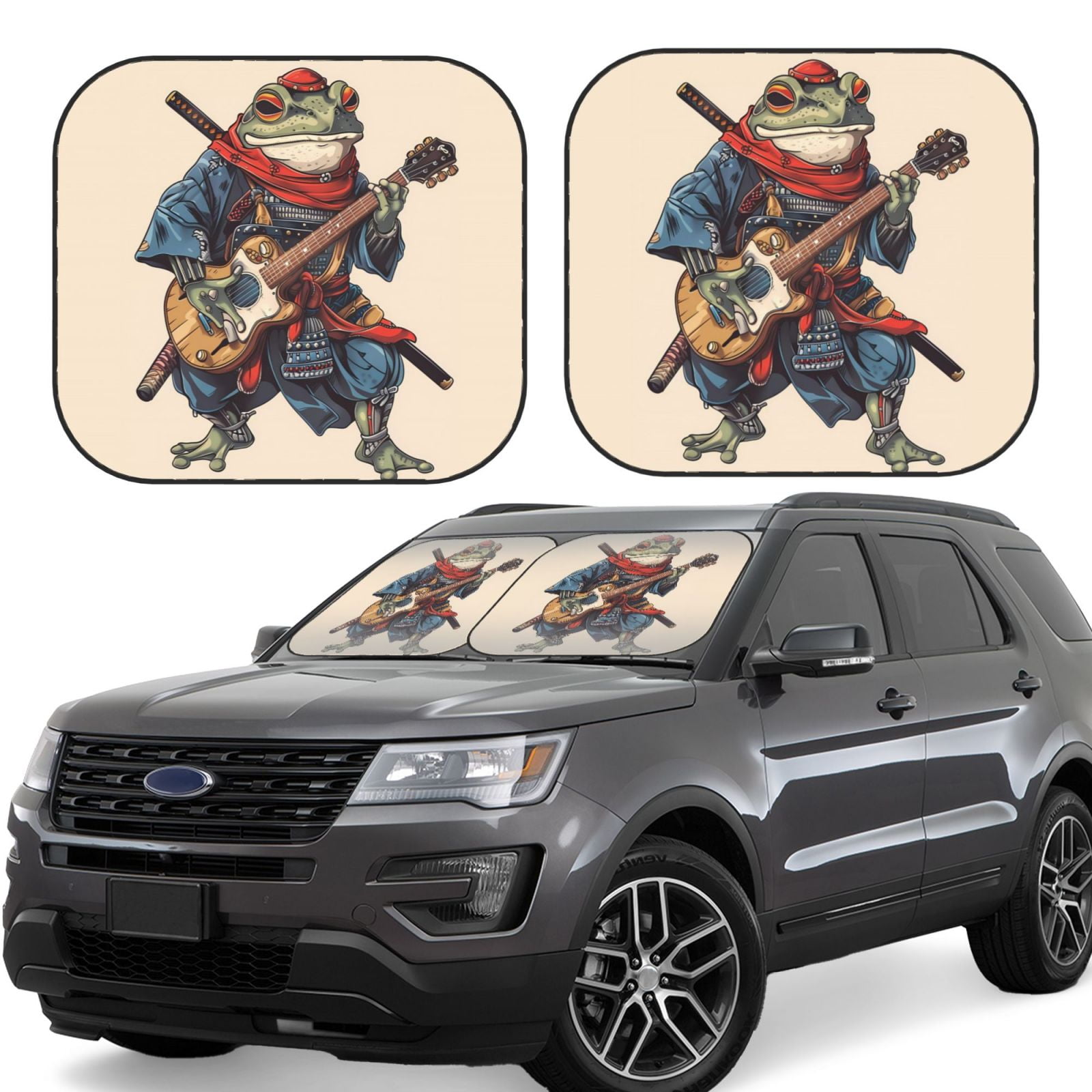 Windshield Sun Shade Samurai Frog Guitar 2 Pieces Car Front Sun Shade ...