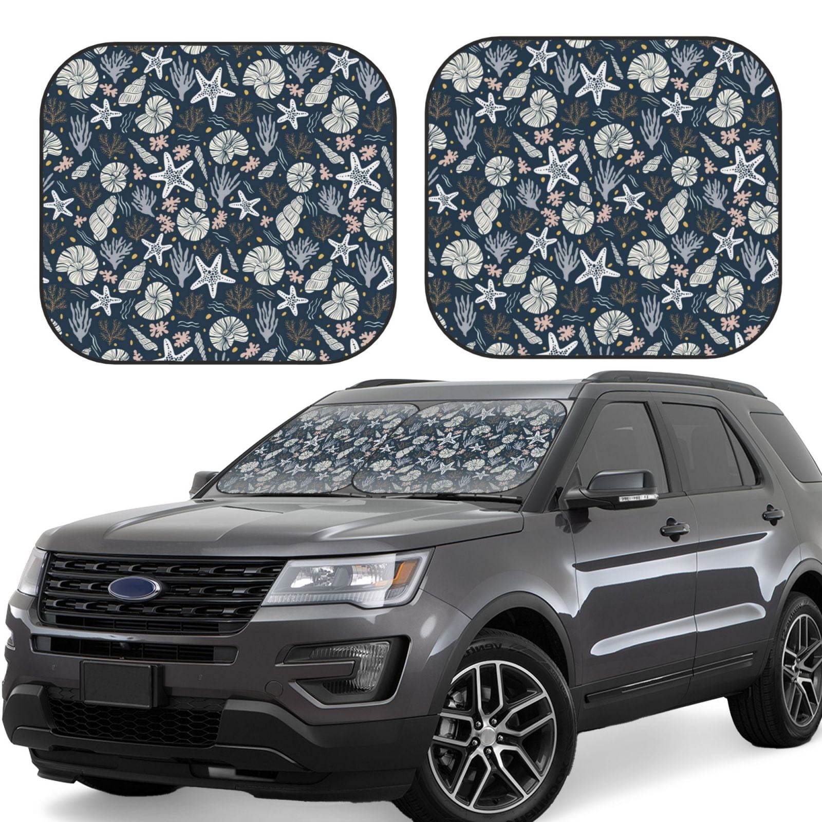 Windshield Sun Shade, Sea Shells 1 2-Piece Foldable car Sunshade ...