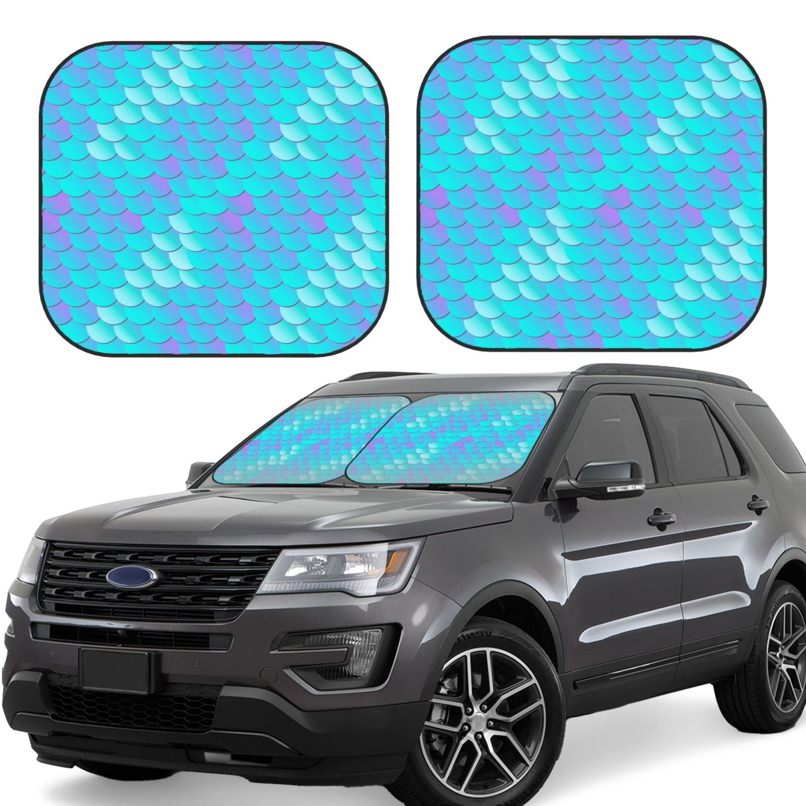 Windshield Sun Shade Sequins texture blue fish scale 2 Pieces Car Front ...
