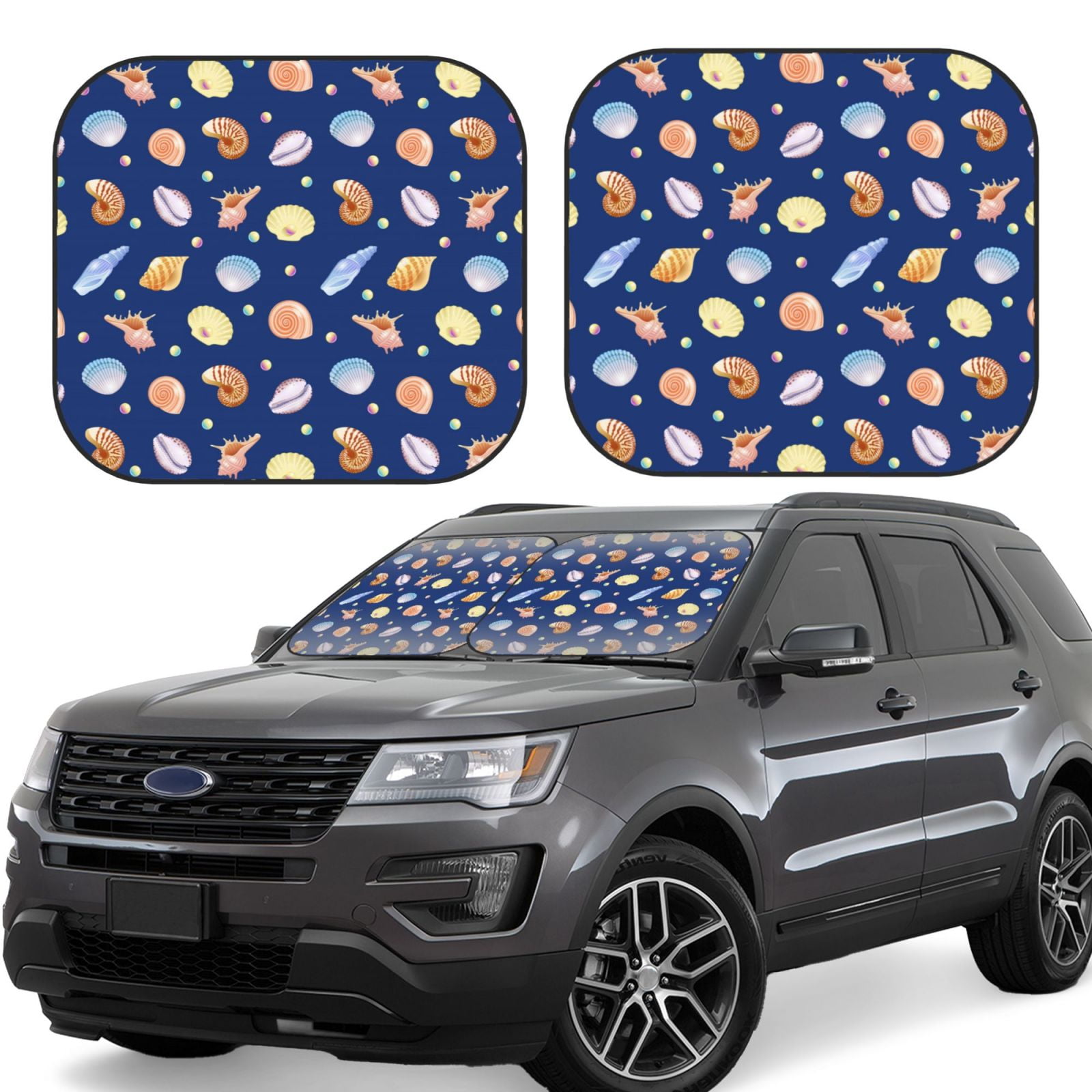 Windshield Sun Shade, Shell Conch Blue 2-Piece Foldablecar Sunshade ...