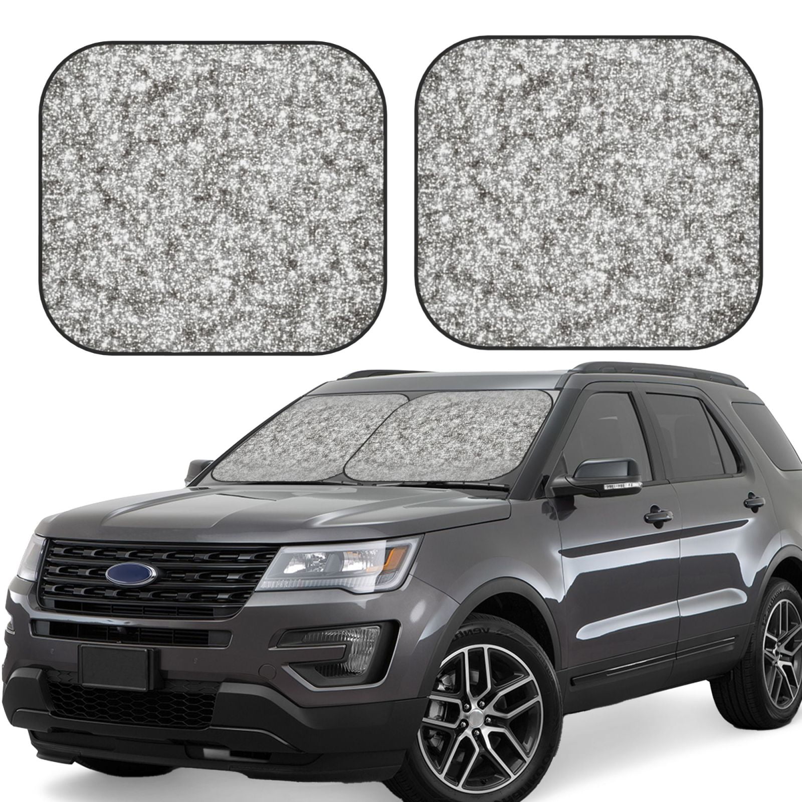 Windshield Sun Shade, Silver Glitter Foldable Car Sun Shade Windshield ...