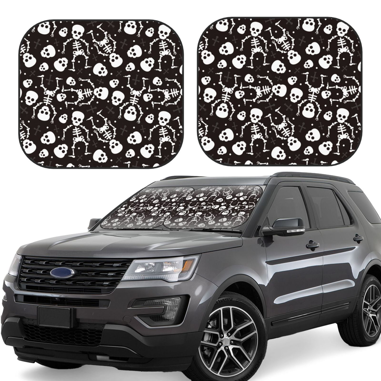 Windshield Sun Shade Skeleton 2 Pieces Car Front Sun Shade Windshield ...