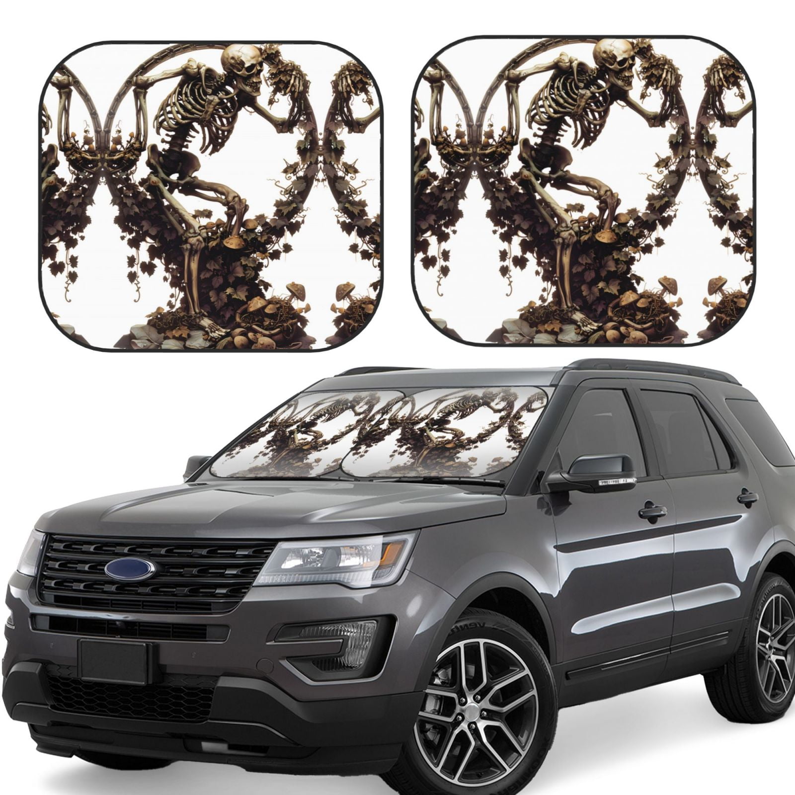 Windshield Sun Shade Skeleton Dance with Mushrooms 2 Pieces Car Front ...