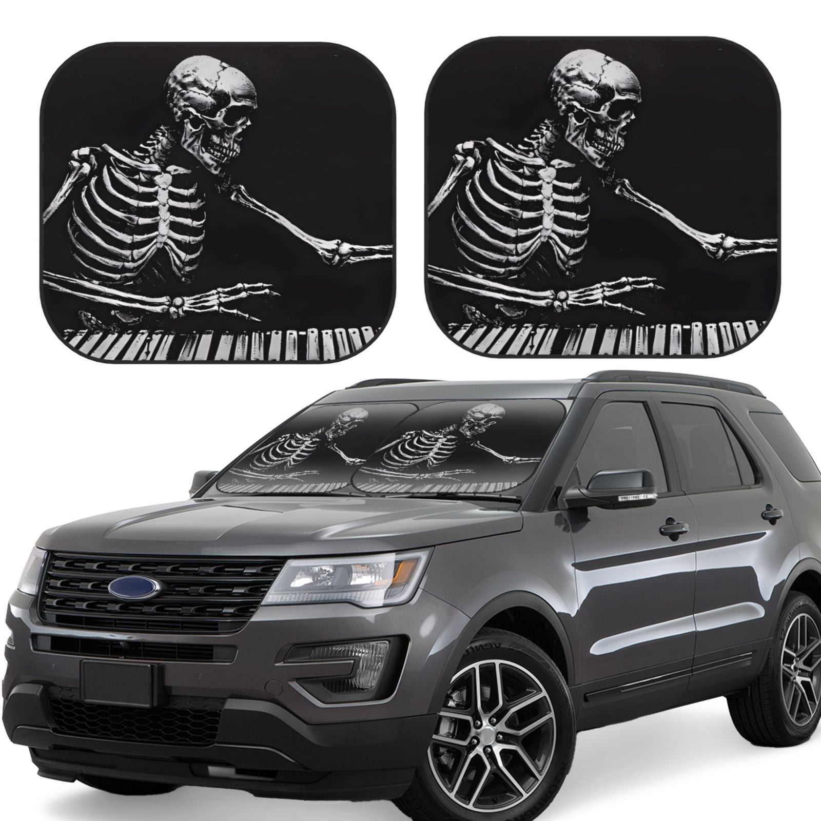 Windshield Sun Shade, Skeleton Playing Xylophone Foldable Car Sun Shade ...