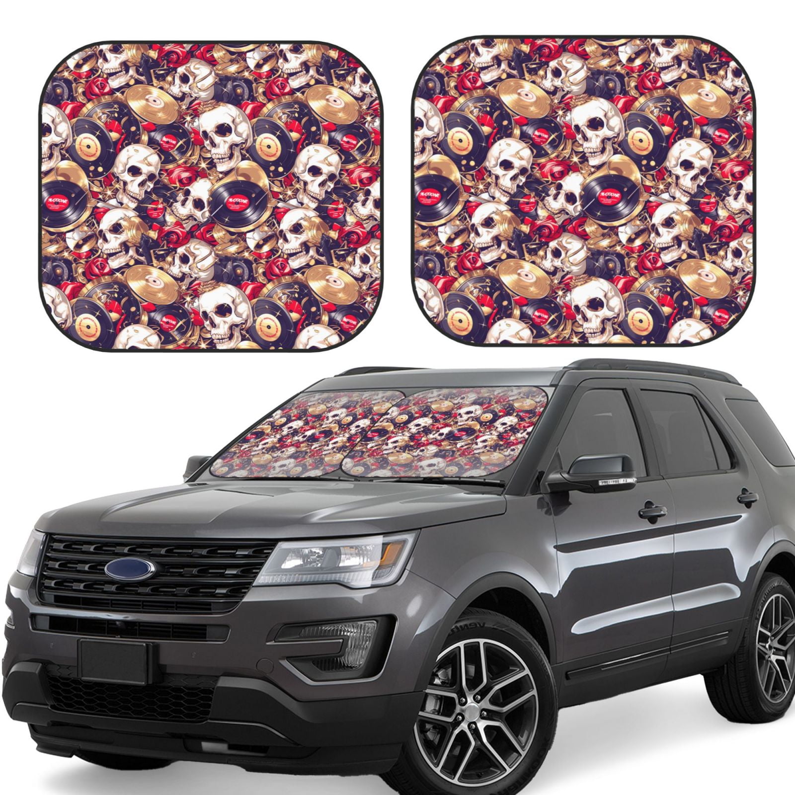 Windshield Sun Shade, Skull Record Artist Foldable Car Sun Shade ...