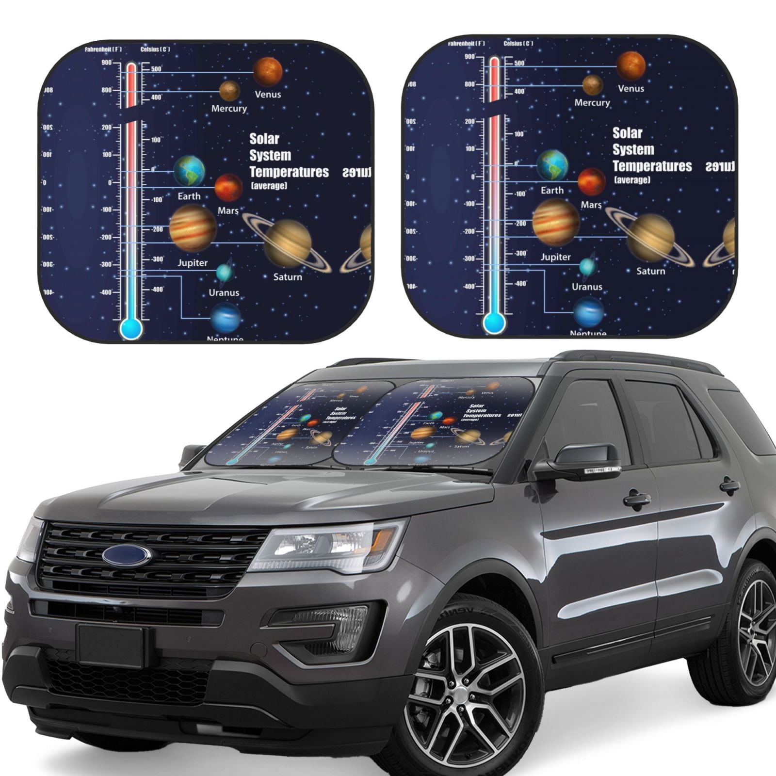 Windshield Sun Shade Solar System Temperatures Diagram 2 Pieces Car ...