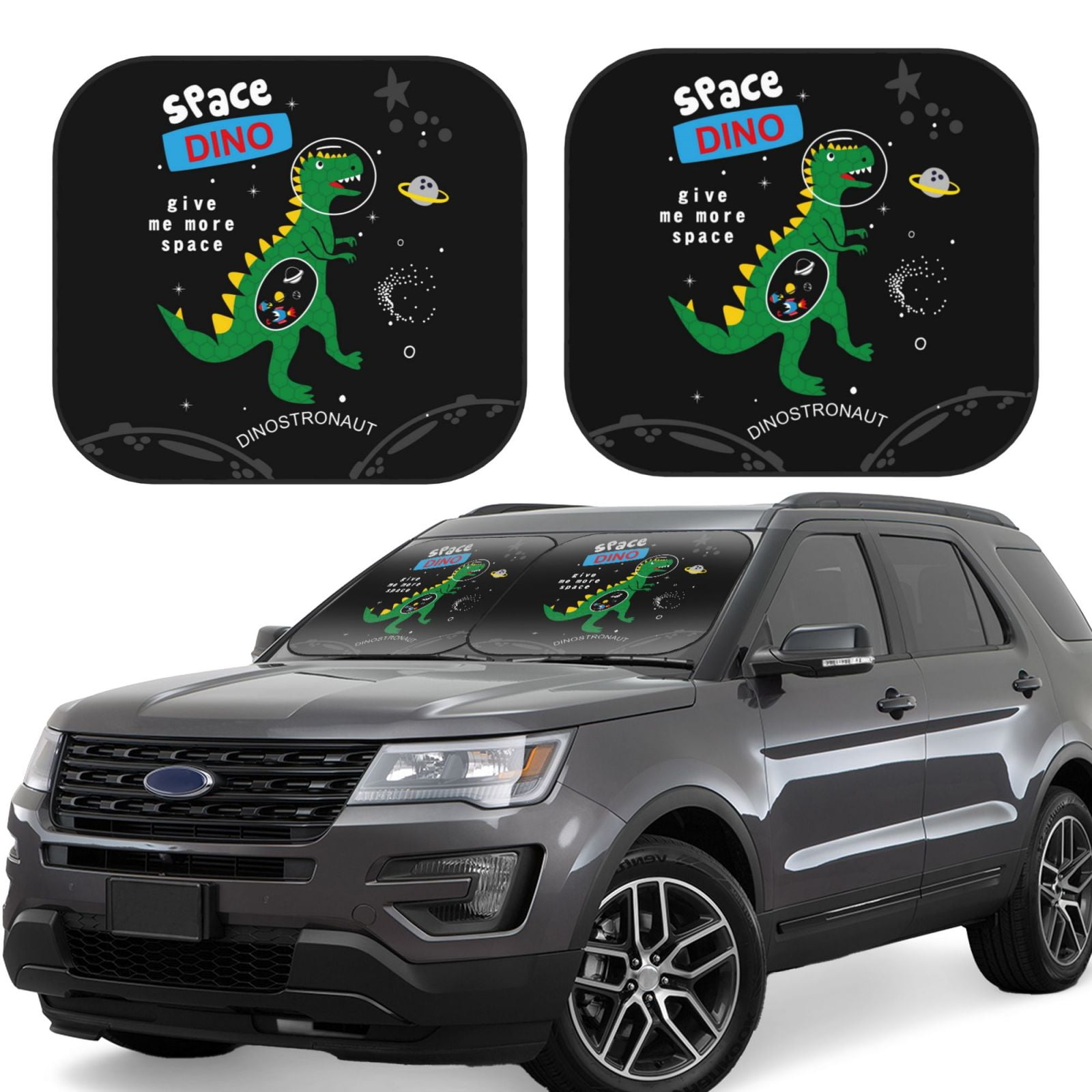 Windshield Sun Shade, Space Dino Cartoon Black Foldable Car Sun Shade ...