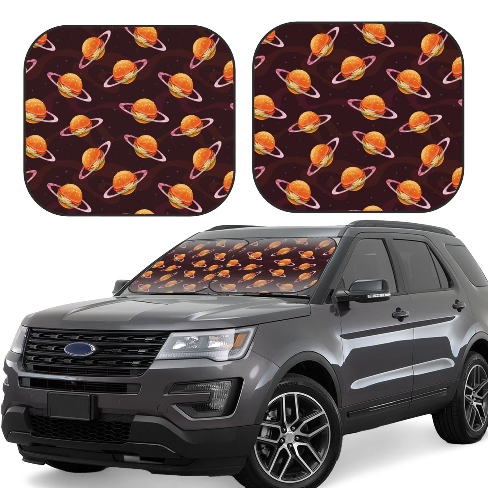 Windshield Sun Shade, Space Hamburger Pattern 2-Piece Foldablecar ...