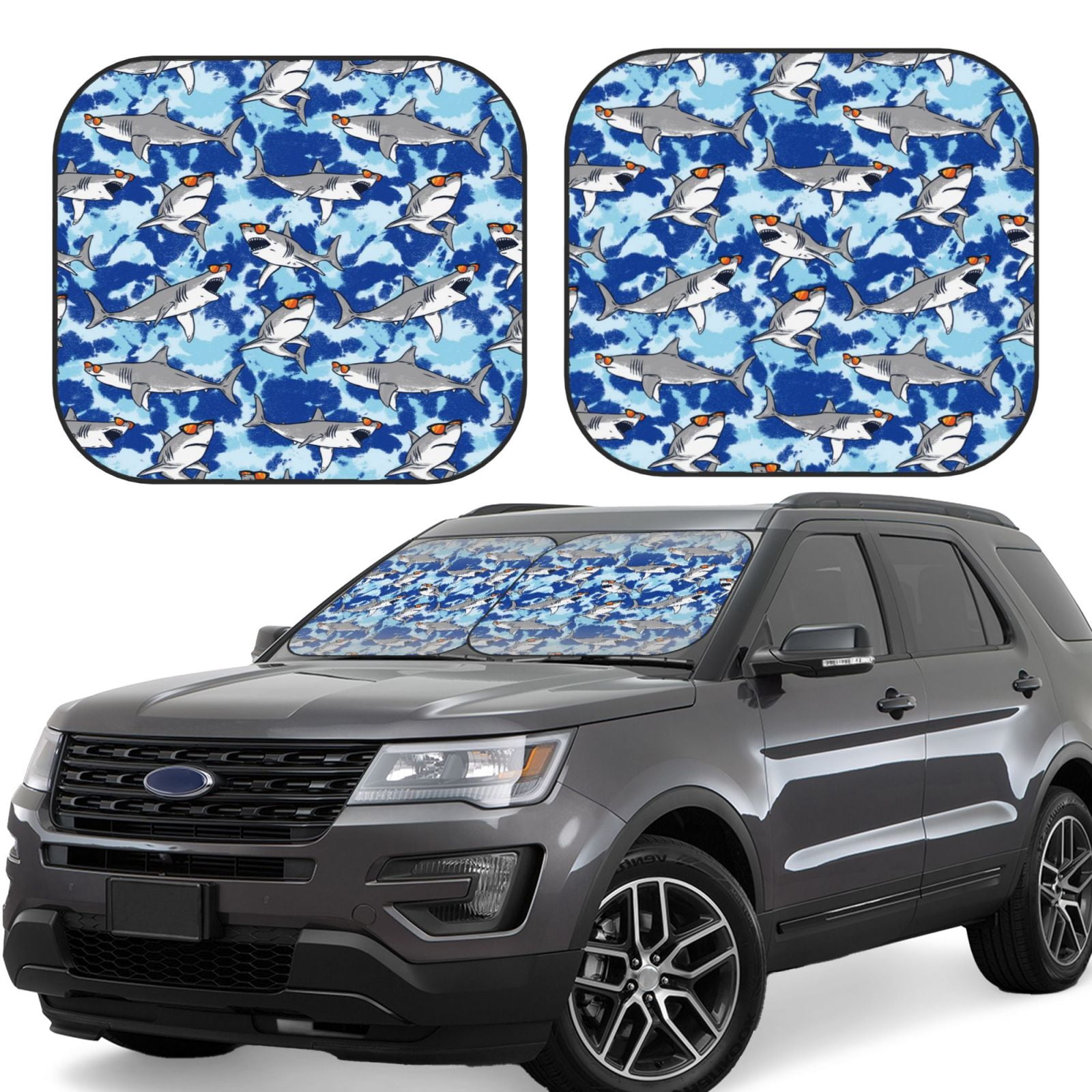 Windshield Sun Shade, Spectacled Great White Shark 2-Piece Foldablecar ...