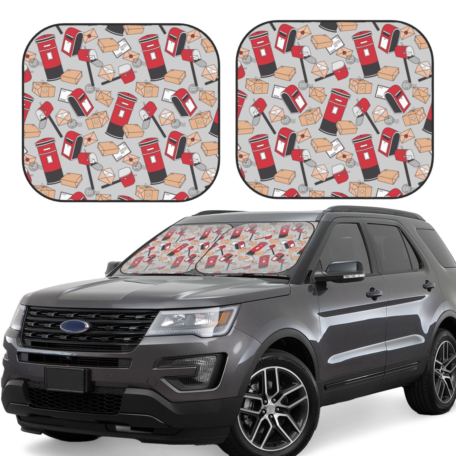 Windshield Sun Shade, Stamp Mailbox Pattern 2-Piece Foldablecar ...