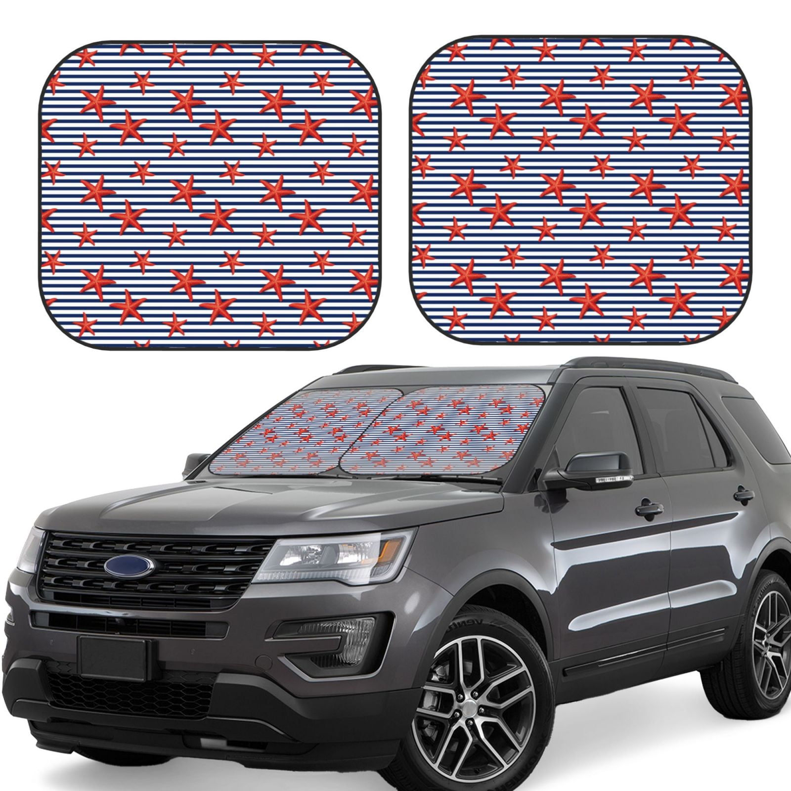 Windshield Sun Shade, Starfish Navy Blue Stripe Foldable Car Sun Shade ...