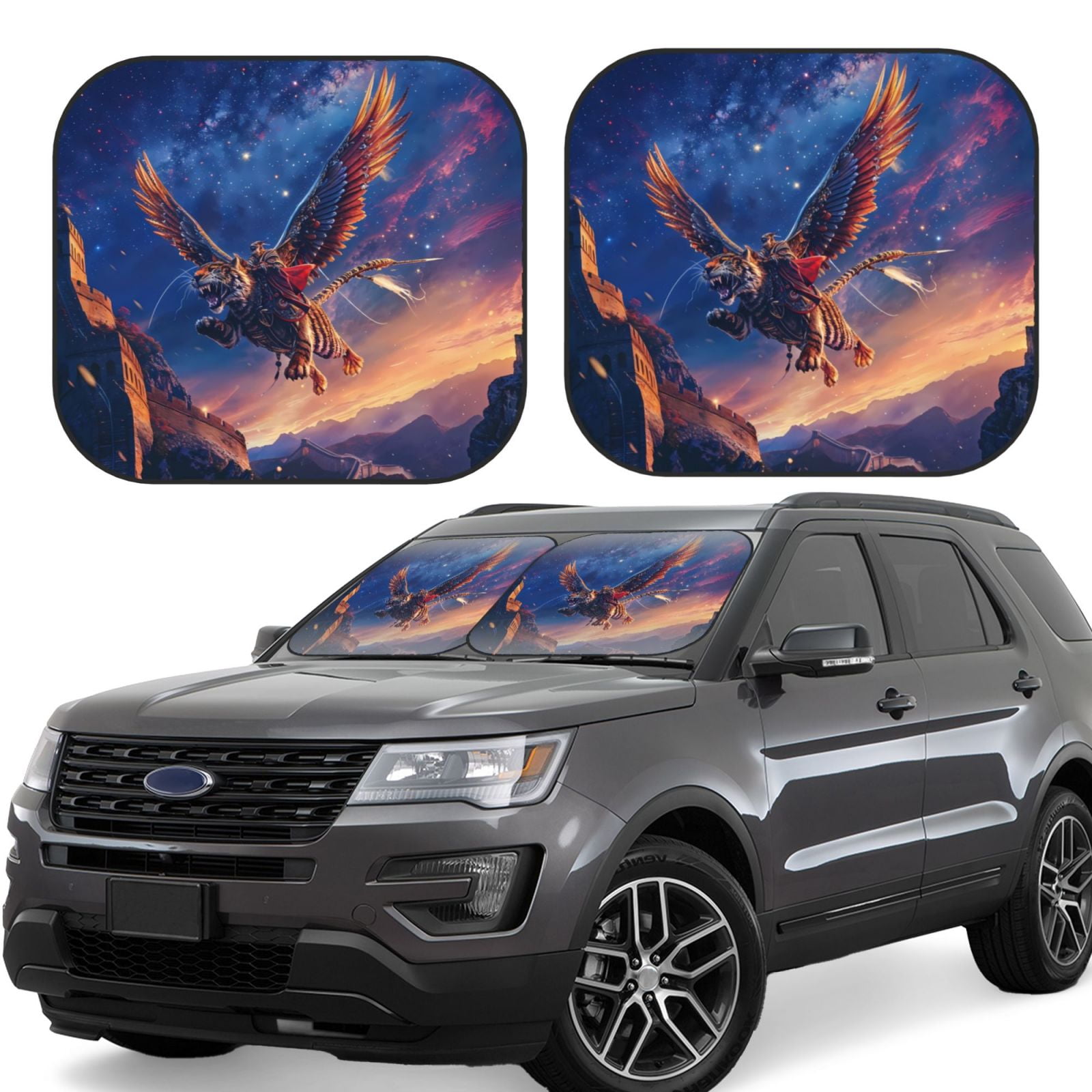 Windshield Sun Shade, Starry Sky Flying Tiger 2-Piece Foldablecar ...