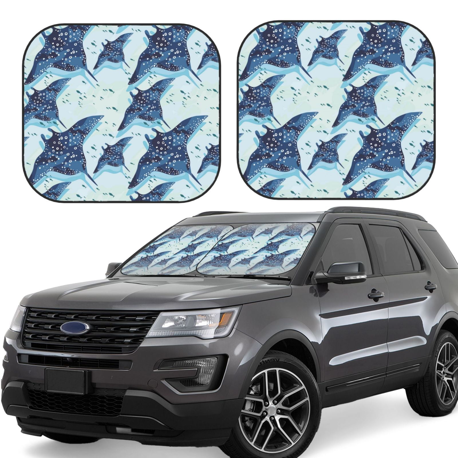 Windshield Sun Shade, Stingray fish cool blue 2-Piece Foldablecar ...