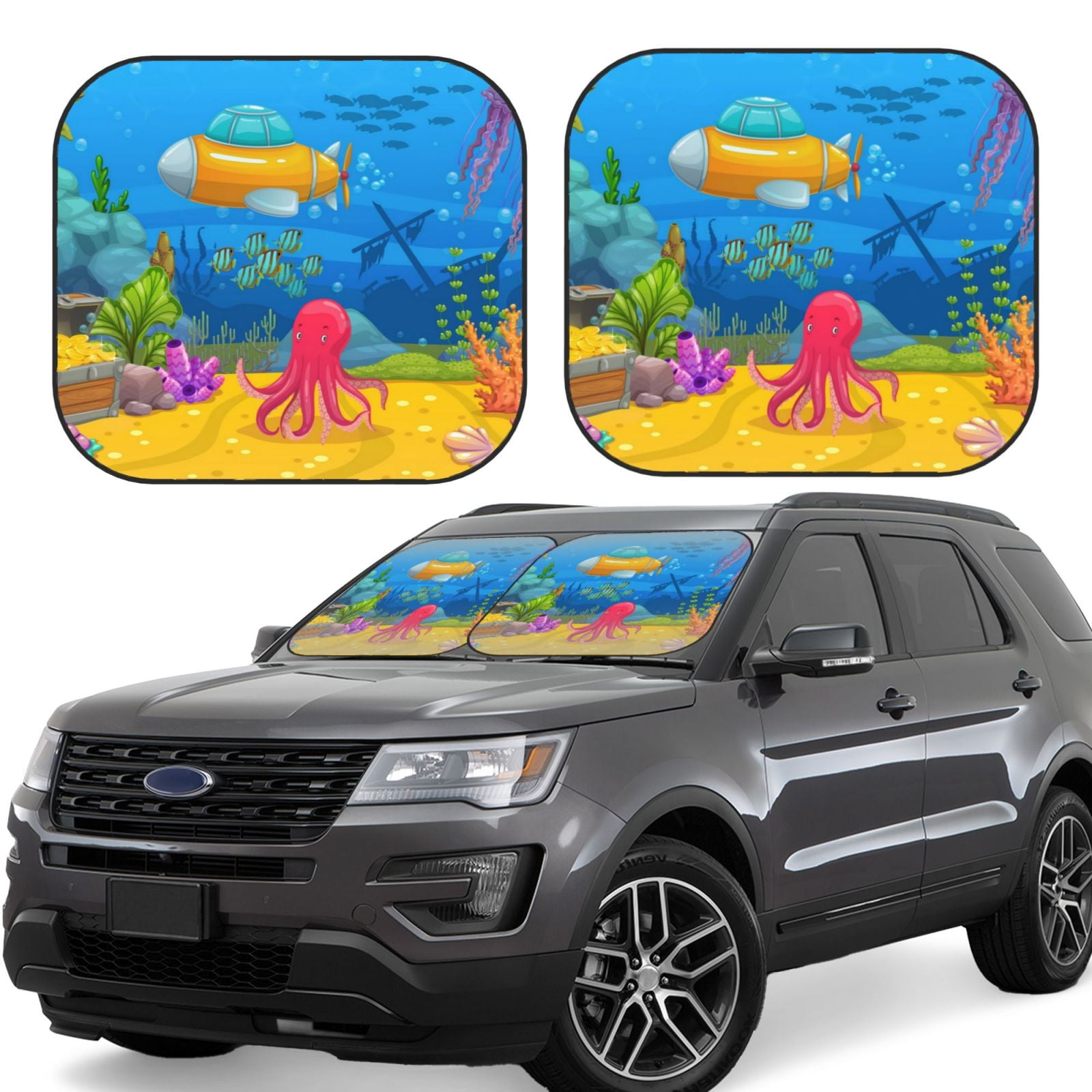 Windshield Sun Shade, Submarine And Landscape Foldable Car Sun Shade ...