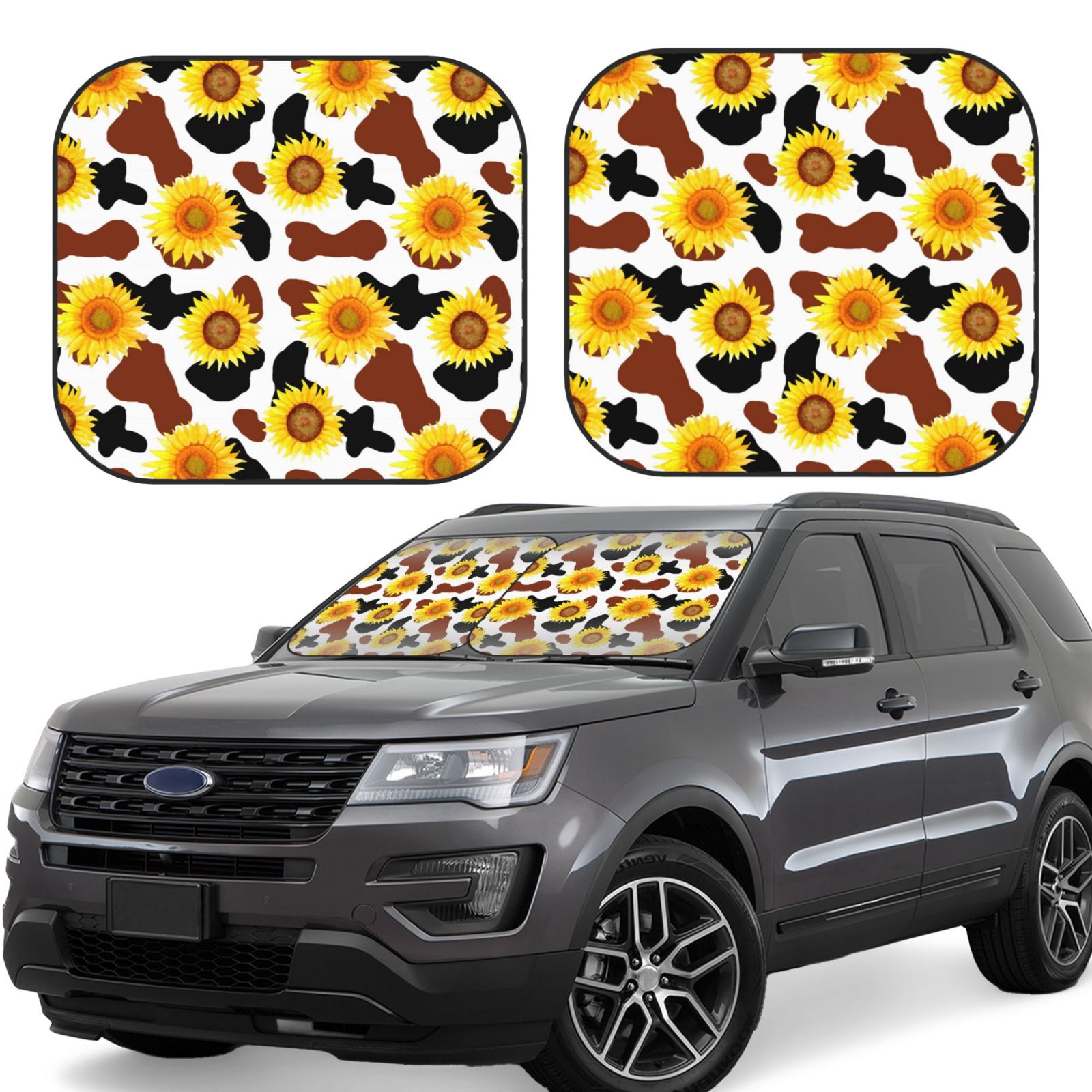 Windshield Sun Shade, Sunflower Cow 2-Piece Foldablecar Sunshade ...