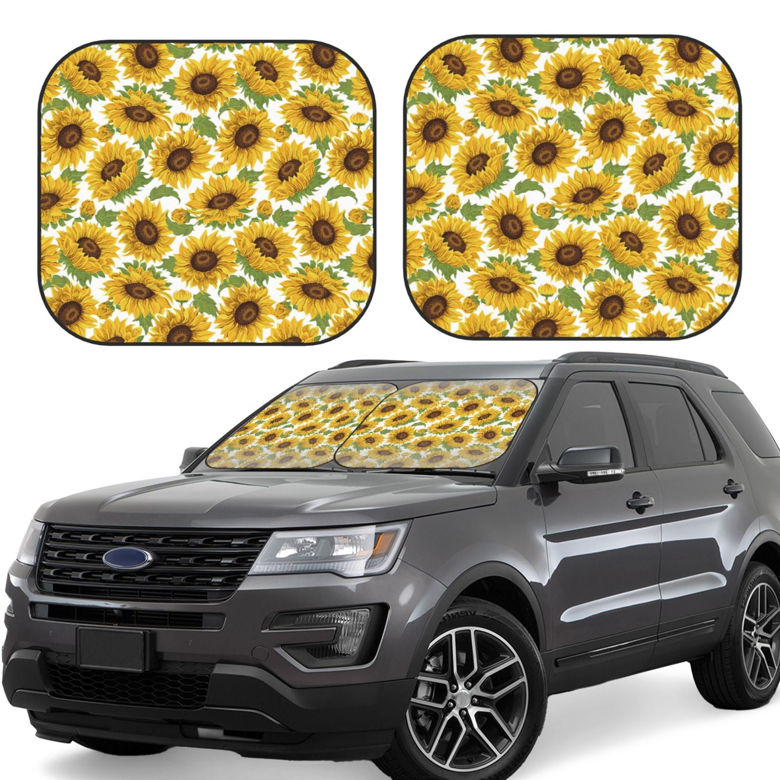 Windshield Sun Shade, Sunflowers Aesthetic Floral 2-Piece Foldablecar ...