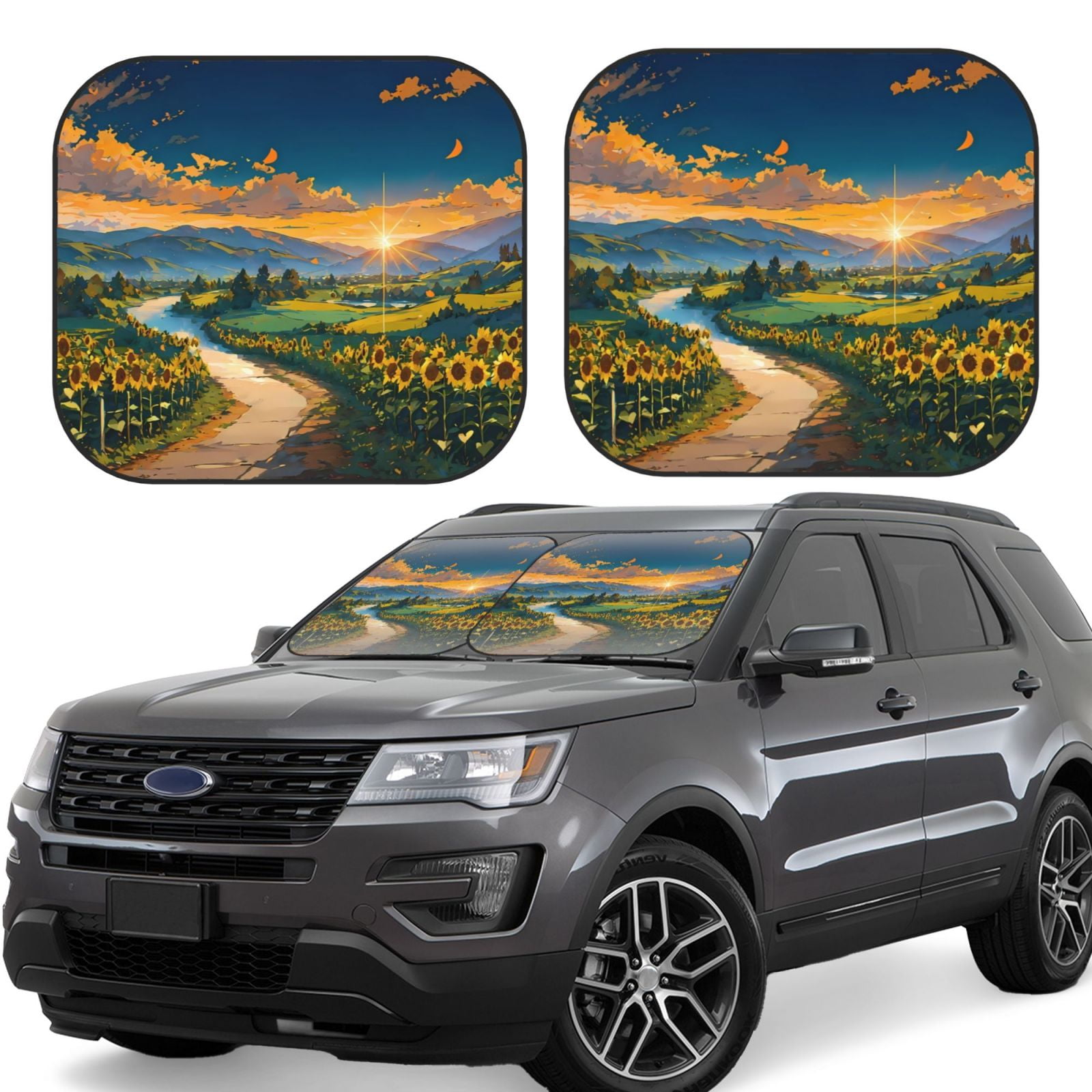 Windshield Sun Shade Sunflowers At Sunset 2 Pieces Car Front Sun Shade ...