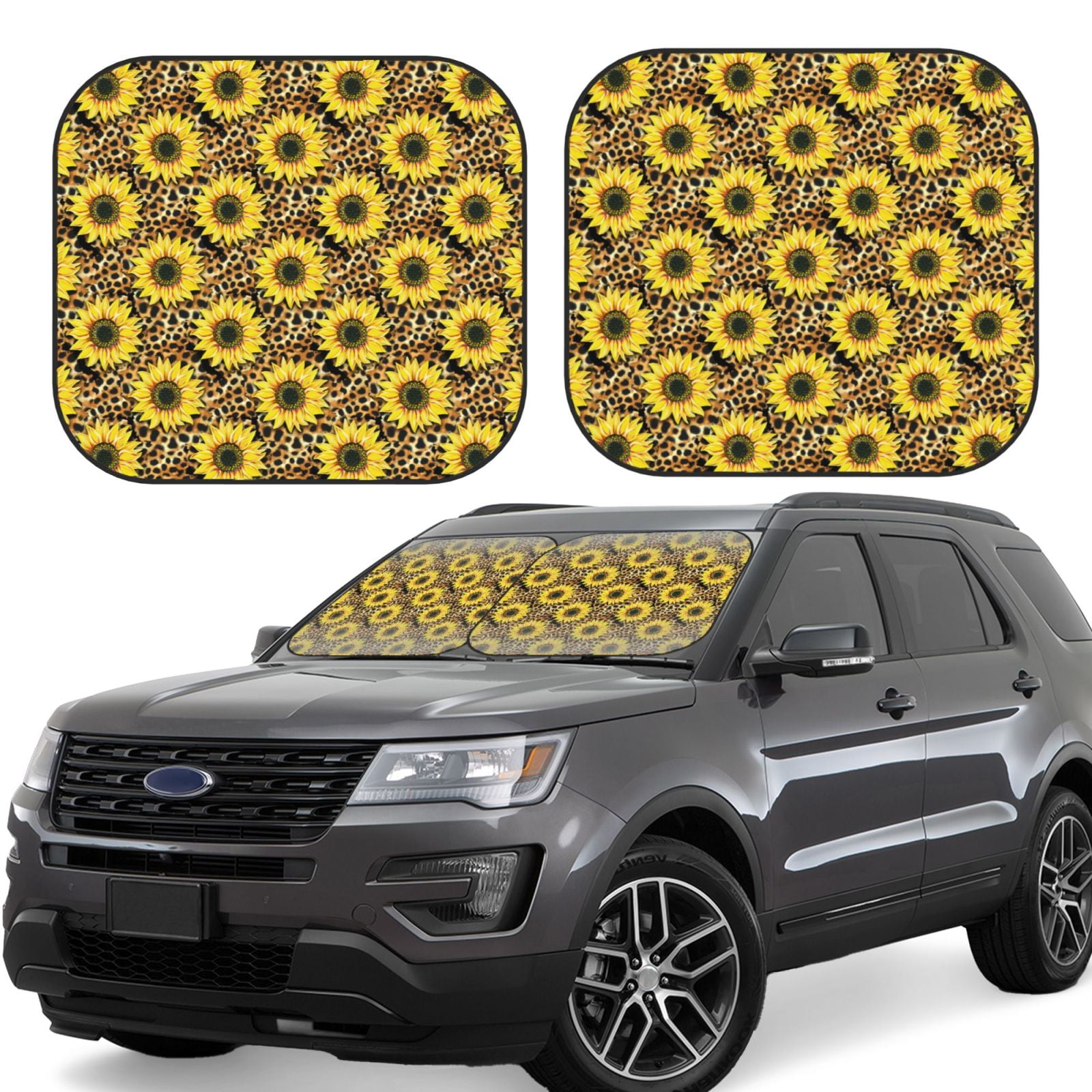 Windshield Sun Shade Sunflowers leopard Aesthetic yellow 2 Pieces Car ...