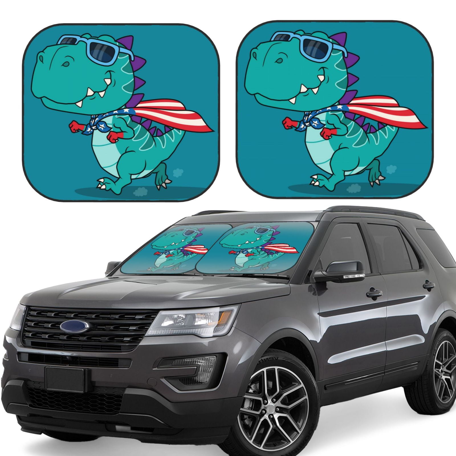 Windshield Sun Shade Superhero Dinosaur Adventure 2 Pieces Car Front ...