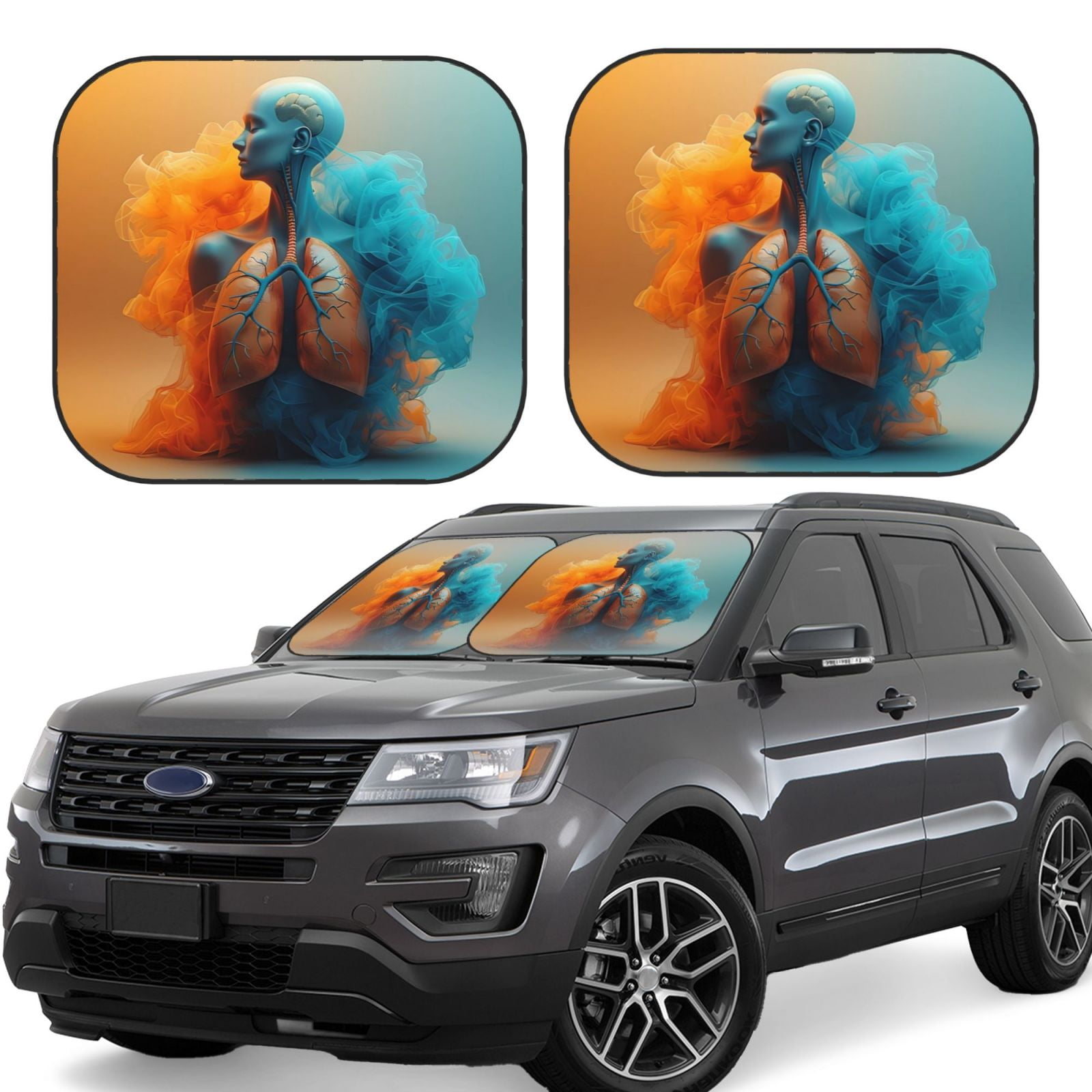 Windshield Sun Shade Surreal Body Art 2 Pieces Car Front Sun Shade ...