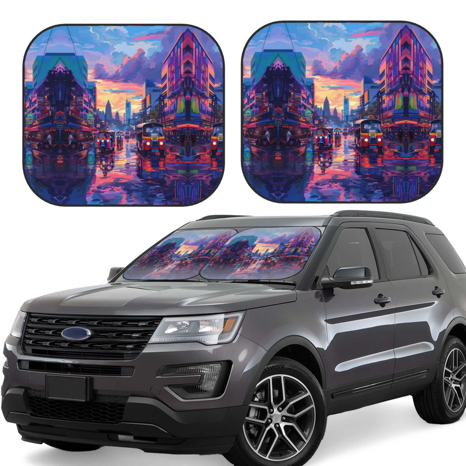 Windshield Sun Shade, Taxi Colorful Town Foldable Car Sun Shade ...