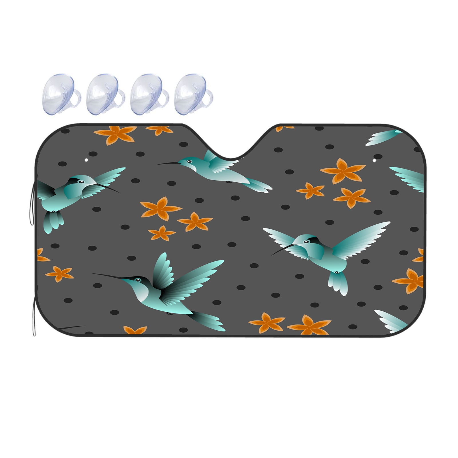 Windshield Sun Shade Teal Hummingbird Birds Flying Orange Plumeria ...
