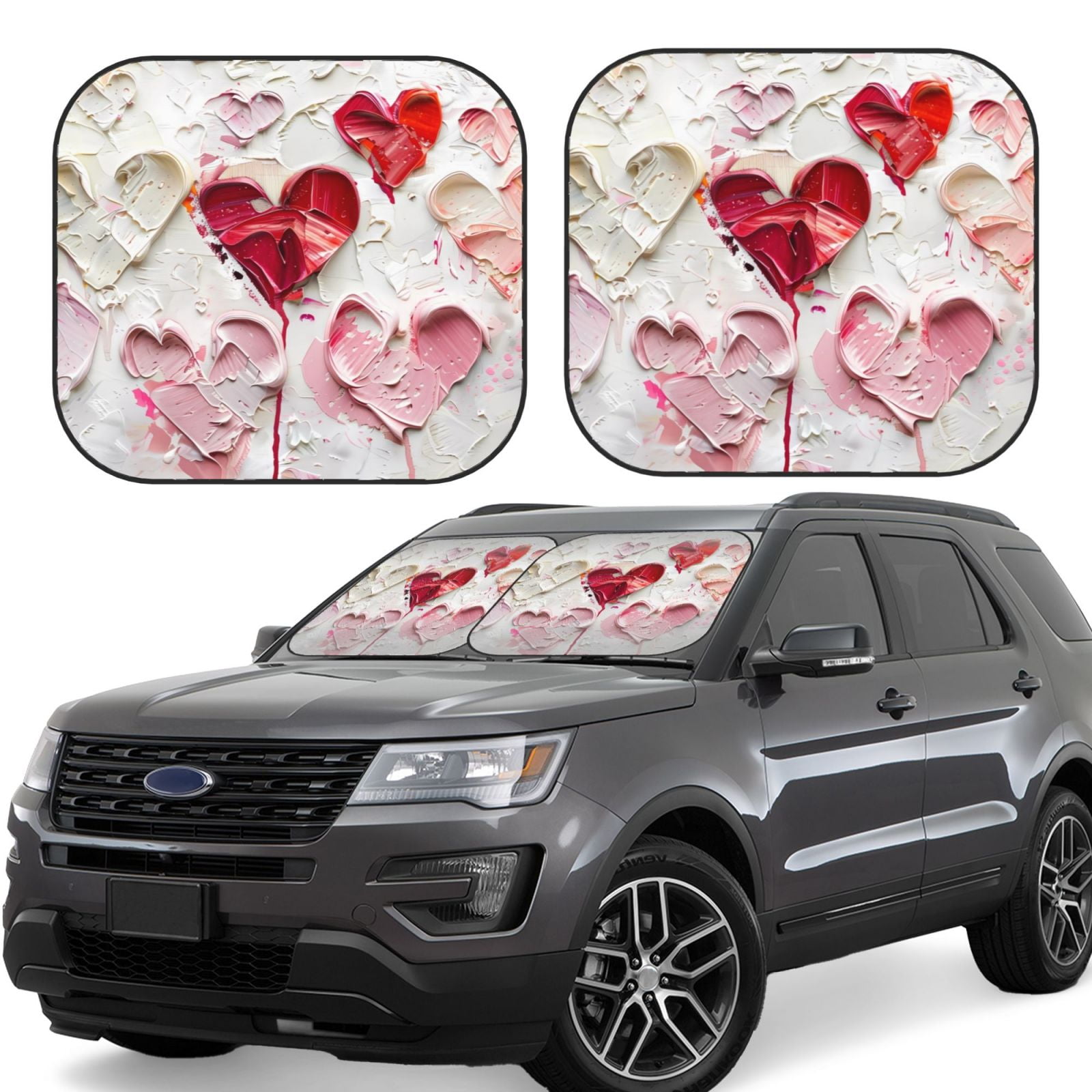 Windshield Sun Shade Textured Heart Abstract Art 2 Pieces Car Front Sun ...