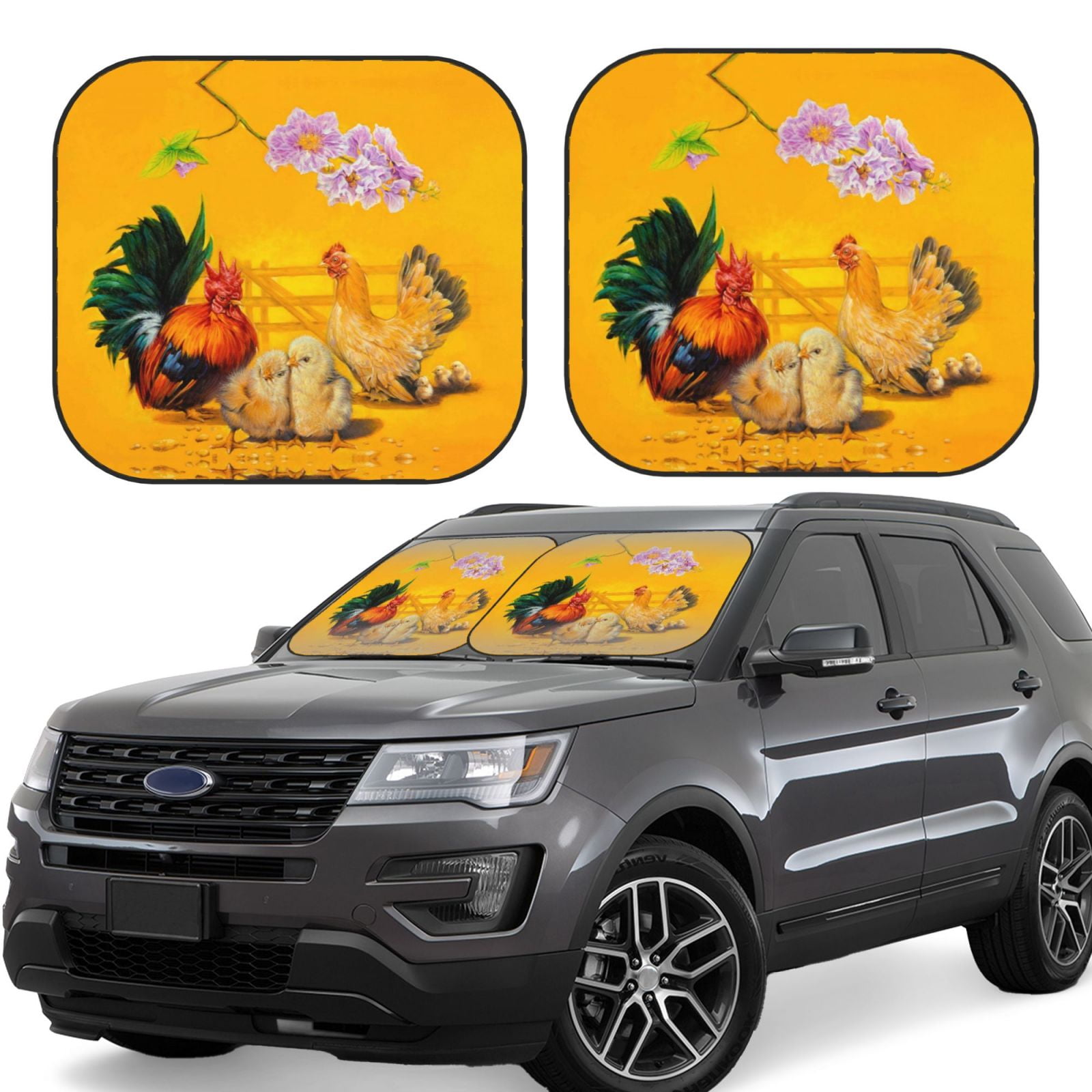 Windshield Sun Shade, The Chicken Family Rooster Hen And Chicks ...